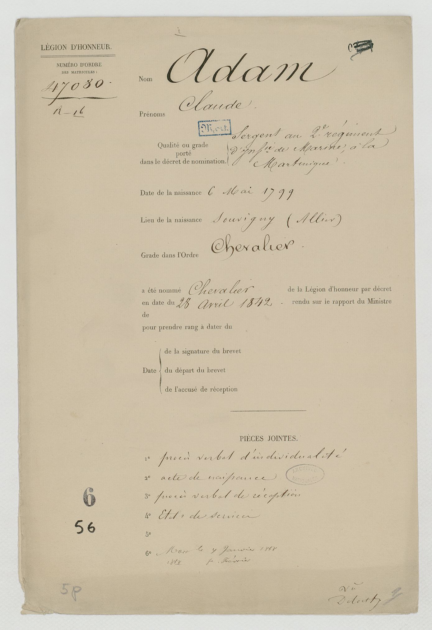 Adam, Claude (1799-....) (FranceArchives)