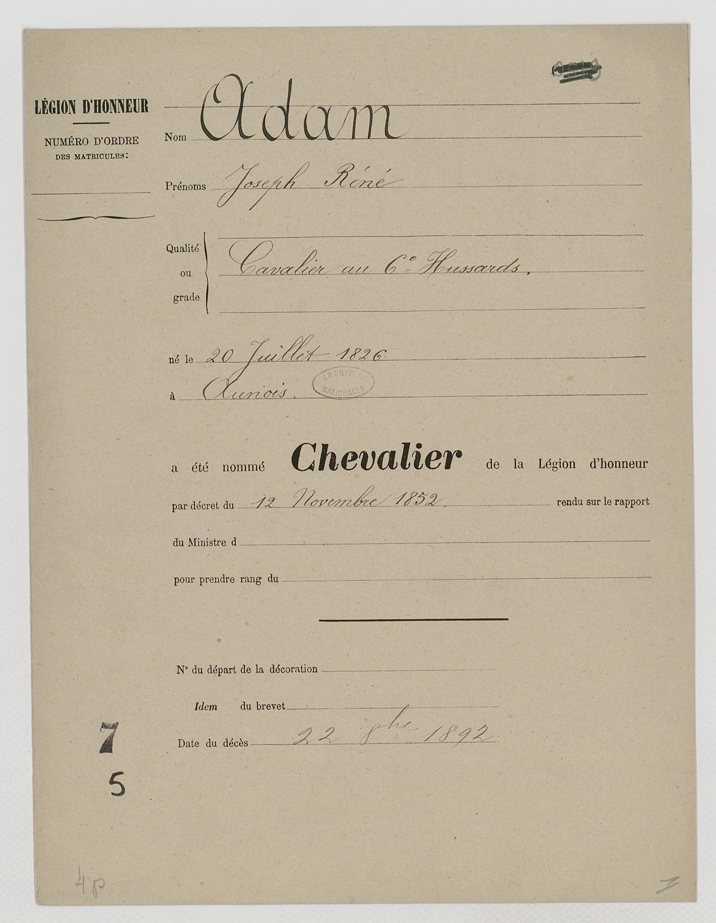 Adam, Joseph René (1826-....) (FranceArchives)