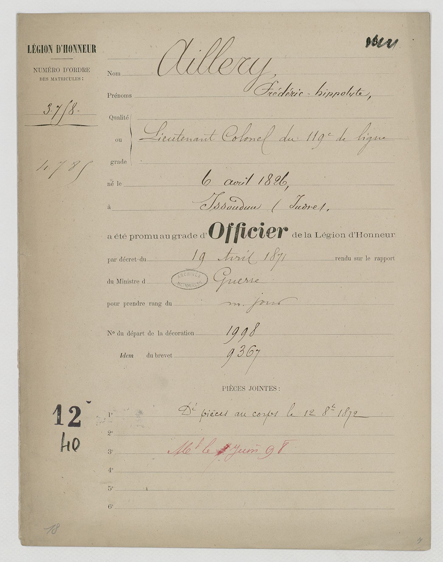 Aillery, Frédéric Hippolyte (1826-....) (FranceArchives)