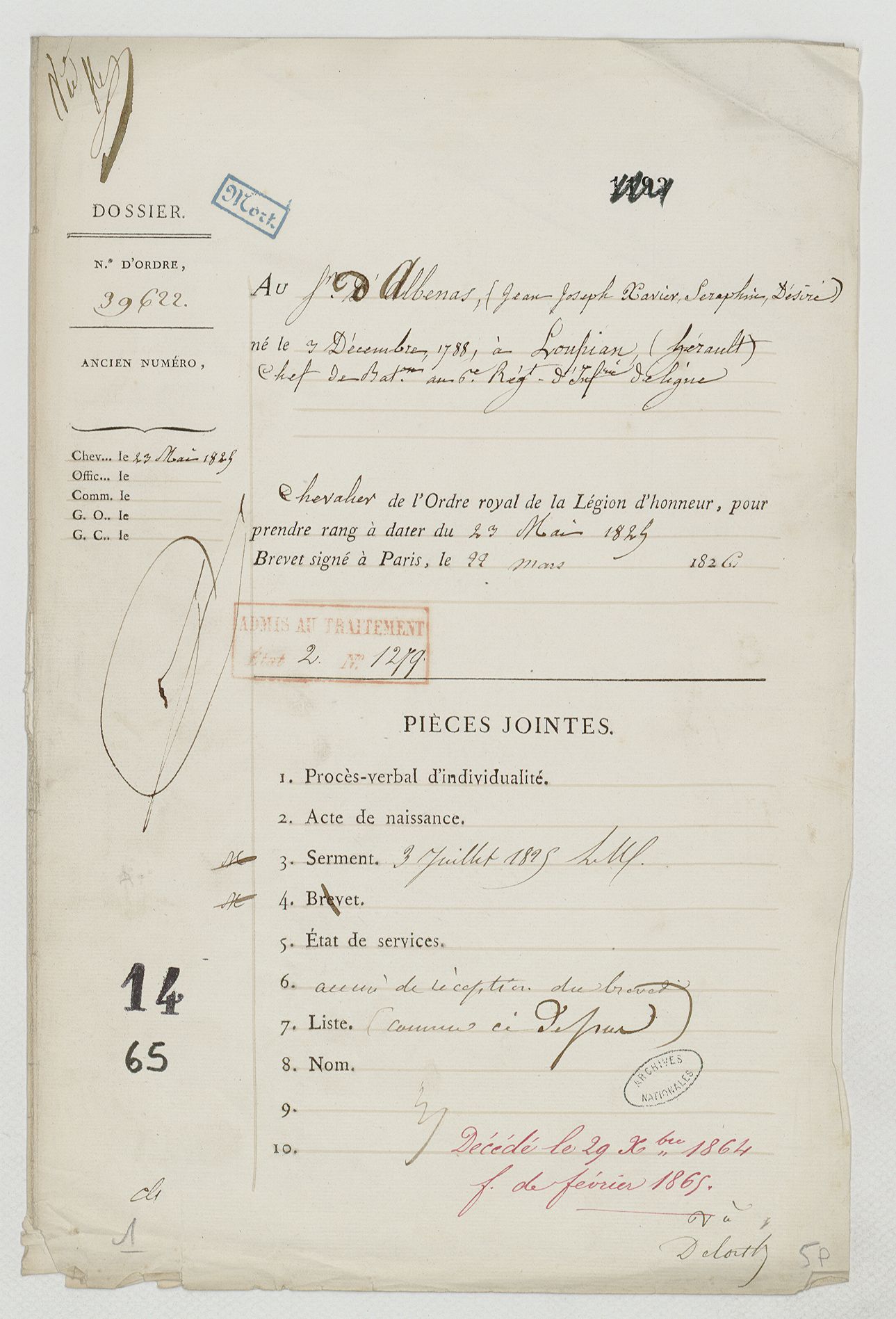 Albenas D', Jean Joseph Xavier Séraphin (1788-....) (FranceArchives)