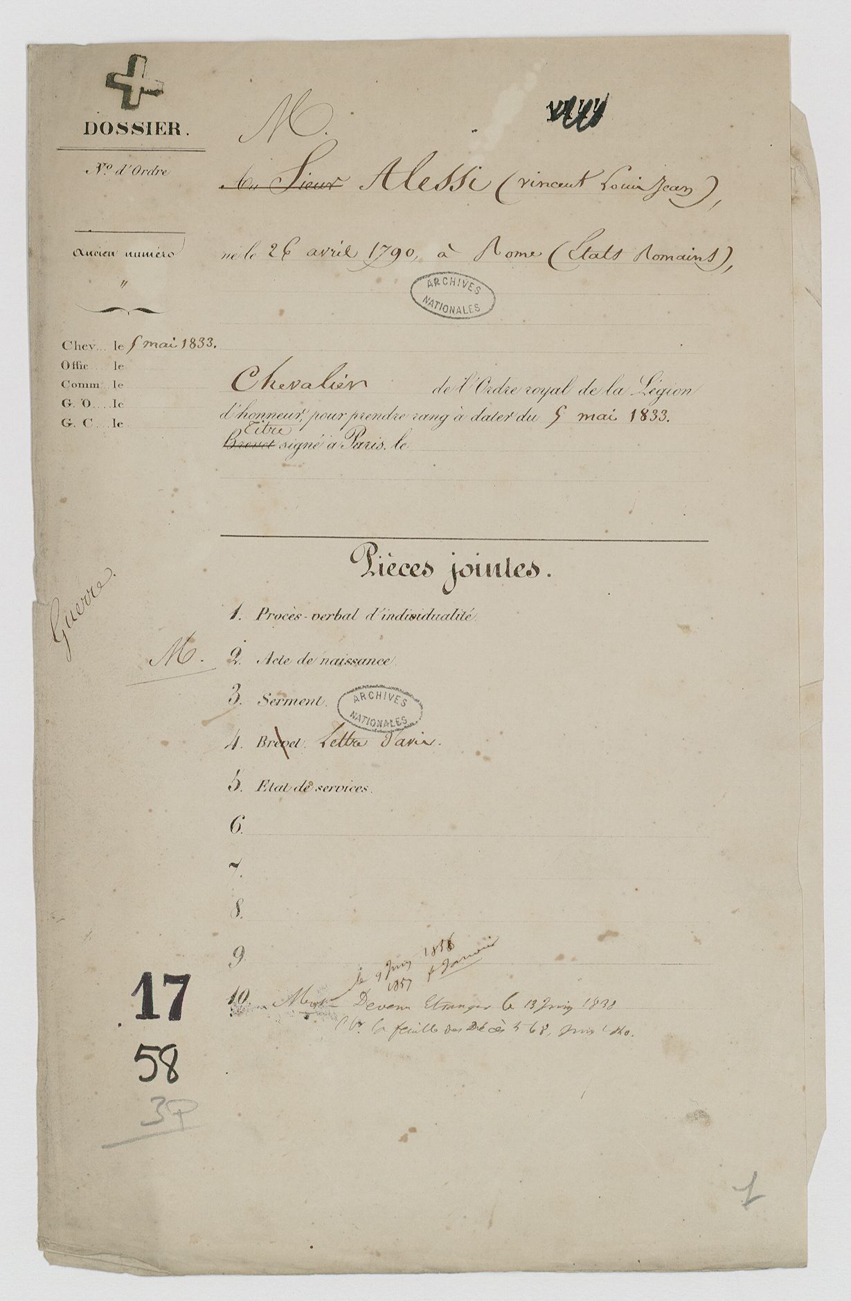 Alessi, Vincent Louis Jean (1790-....) (FranceArchives)