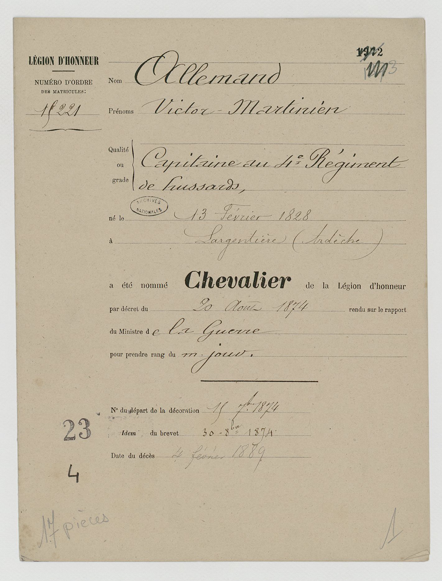 Allemand, Victor Martinien (1828-....) (FranceArchives)