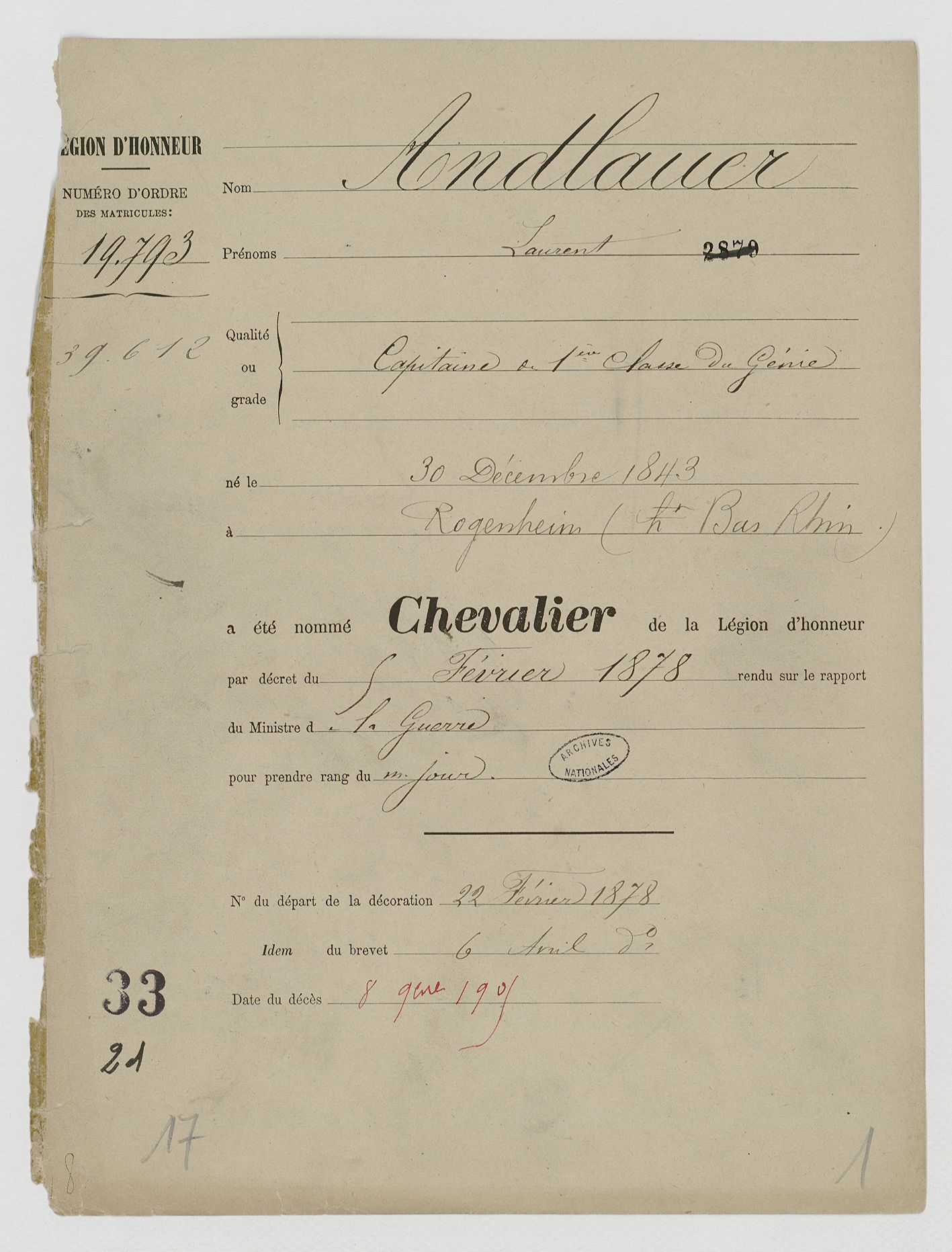 Andlauer, Laurent (1843-....) (FranceArchives)