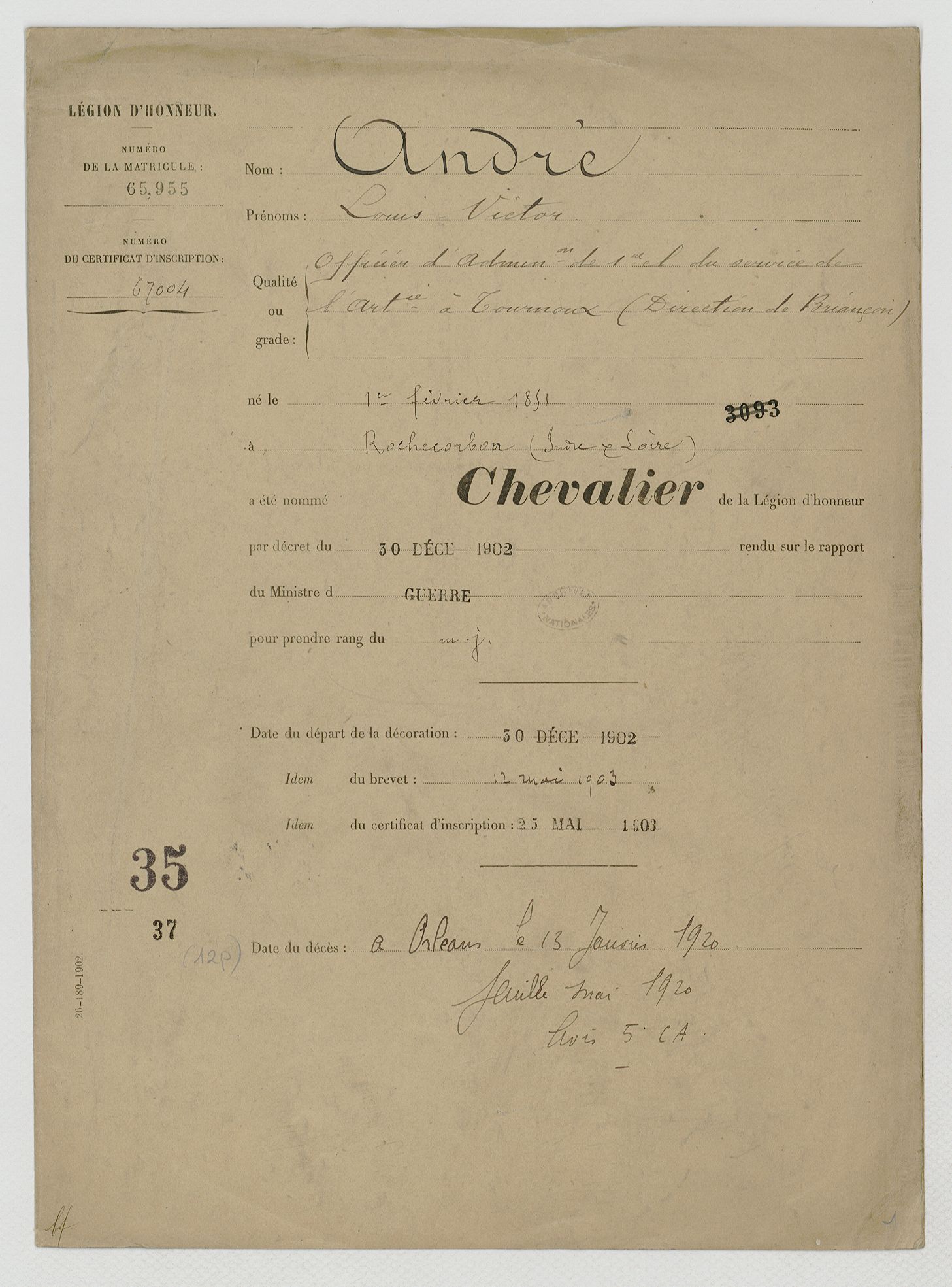 Andre, Louis Victor (1851-....) (FranceArchives)