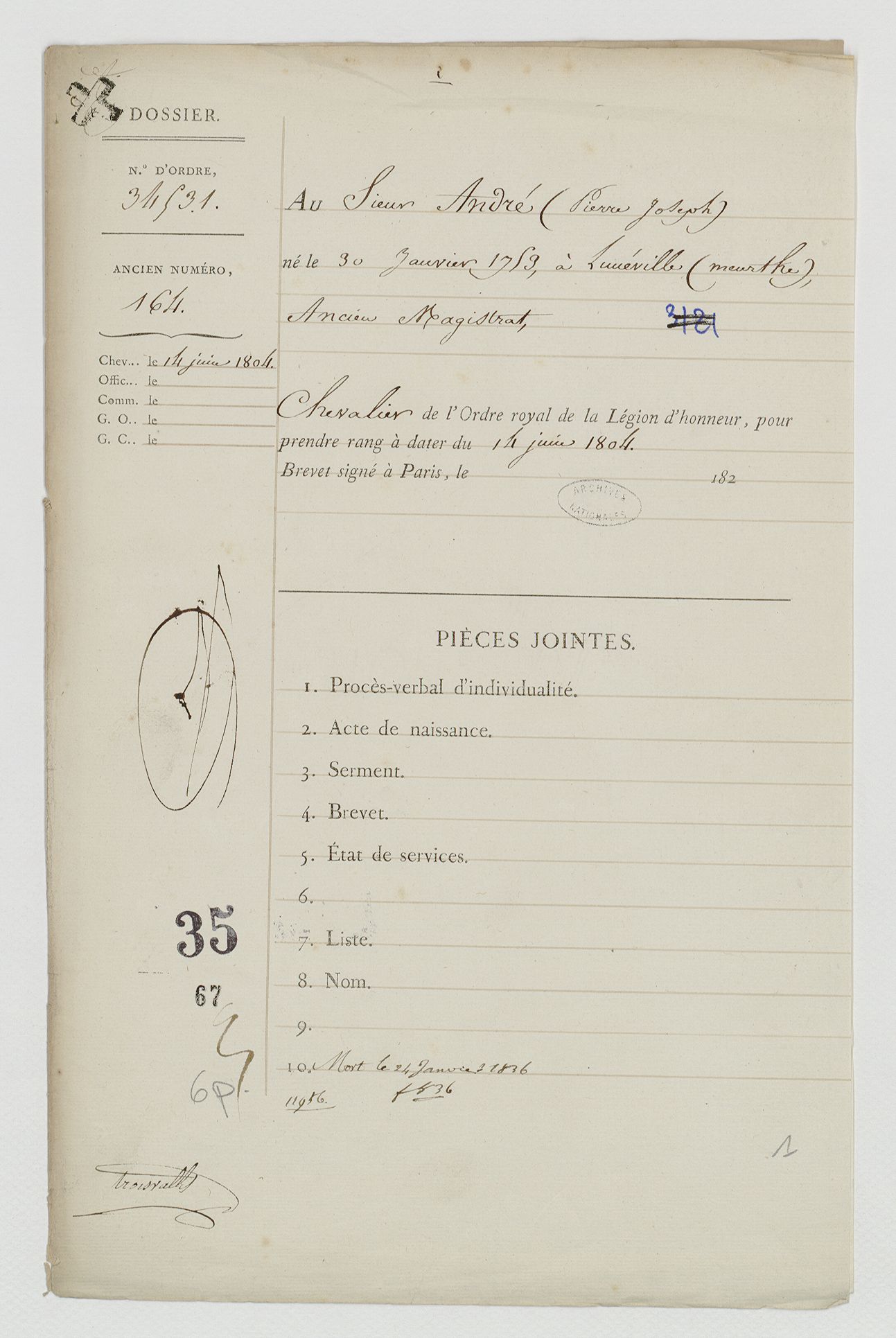 Andre, Pierre Joseph (1753-....) (FranceArchives)