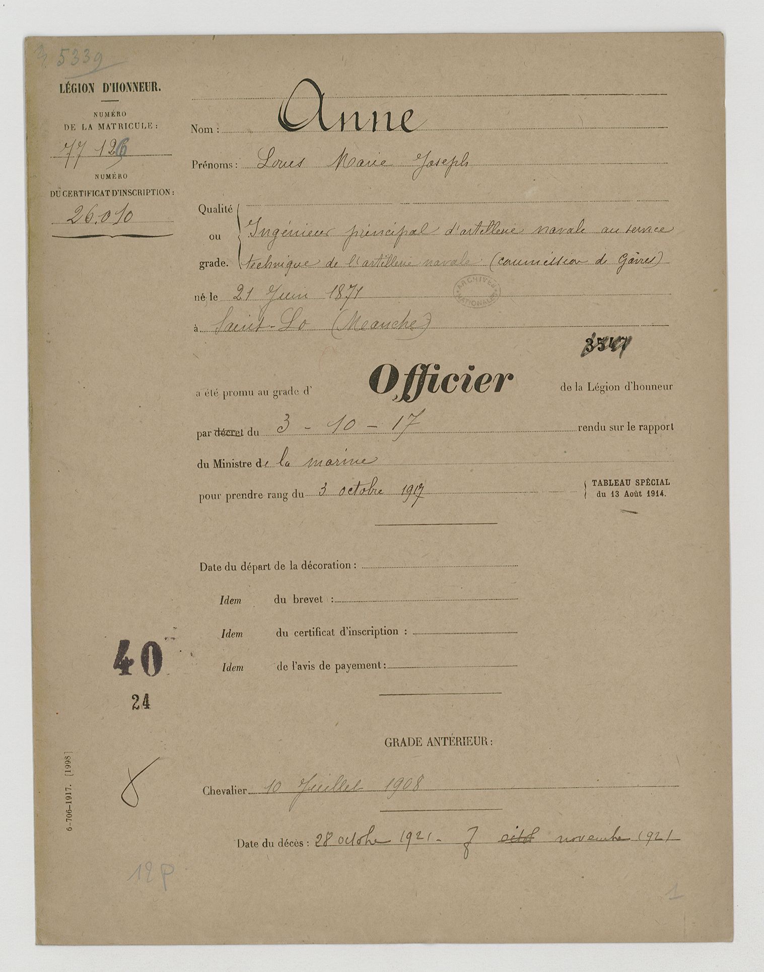 Anne, Louis Marie Joseph (1871-....) (FranceArchives)