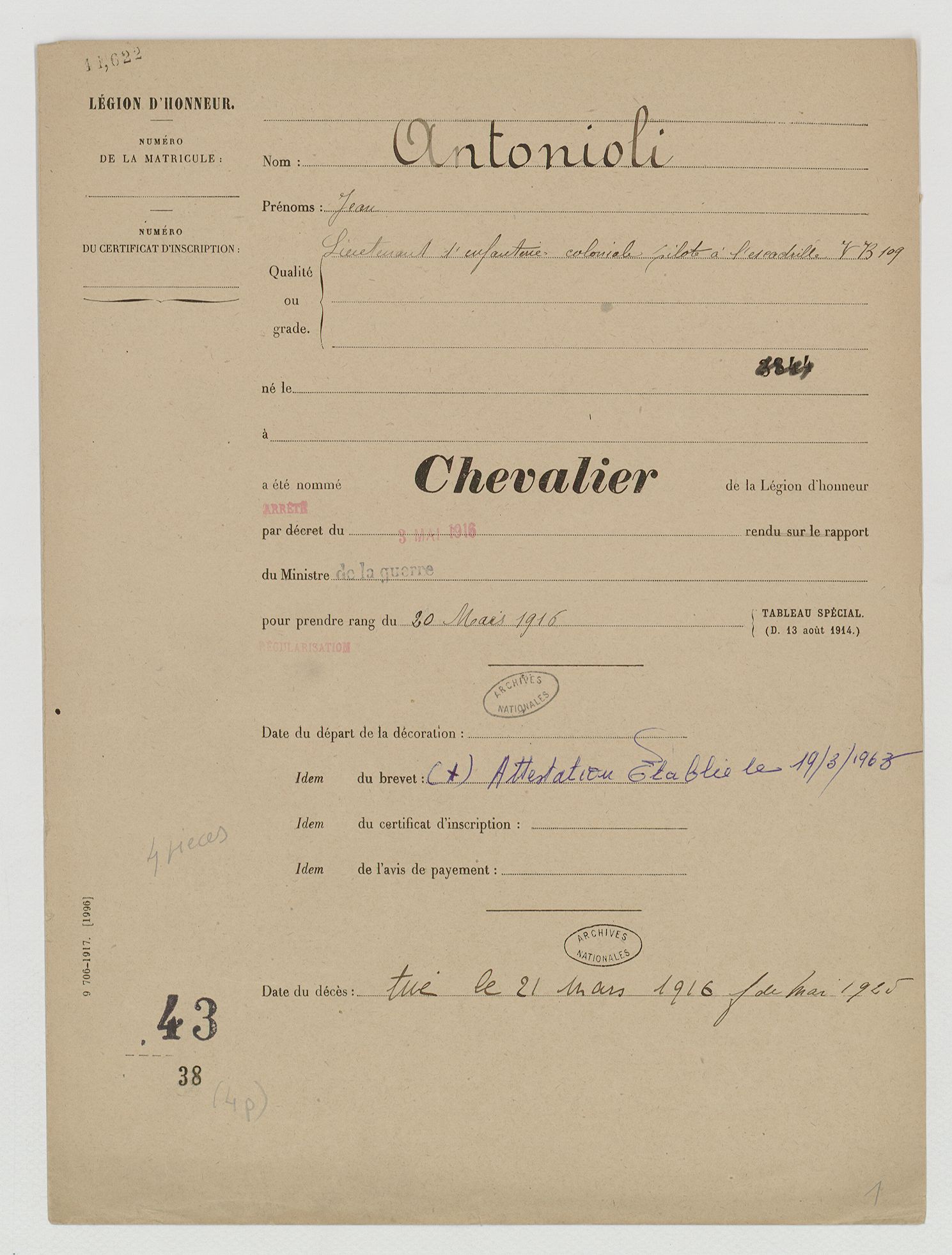 Antonioli, Jean Thomas Speri (1877-....) (FranceArchives)