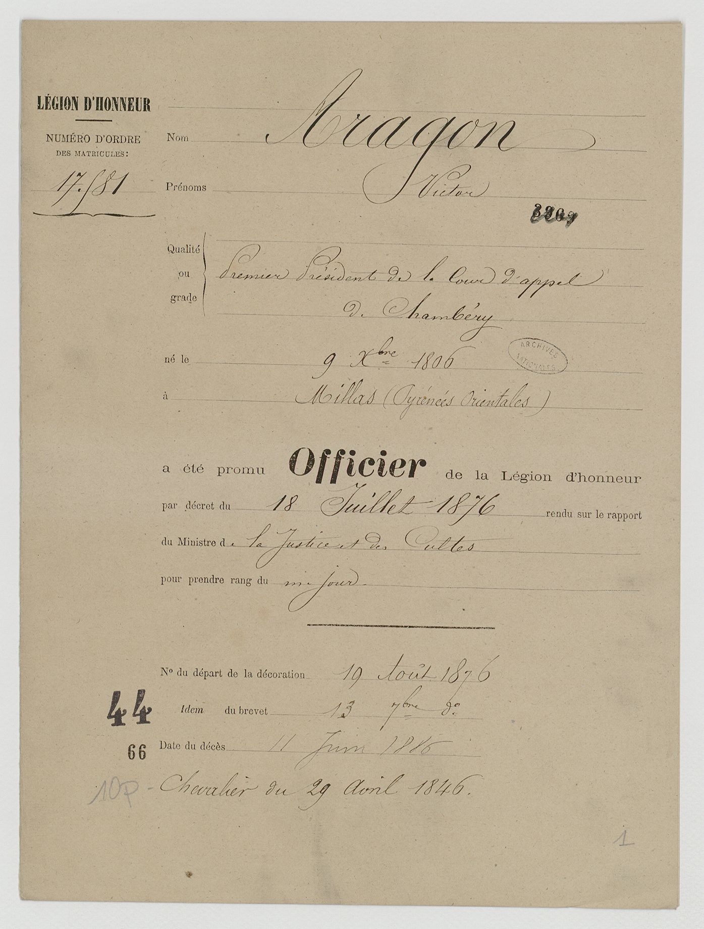 Aragon, Victor (1806-1886) (FranceArchives)