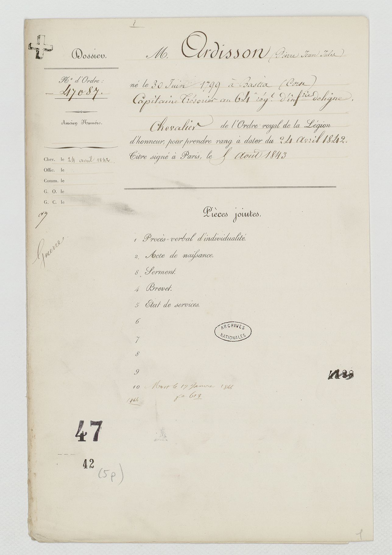 Ardisson, Pierre Jean Jules (1799-....) (FranceArchives)