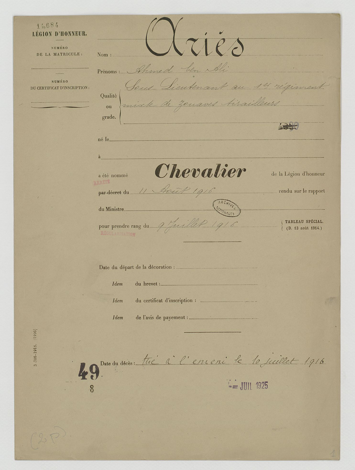 Aries, Ahmed Ben Ali (....-....) (FranceArchives)