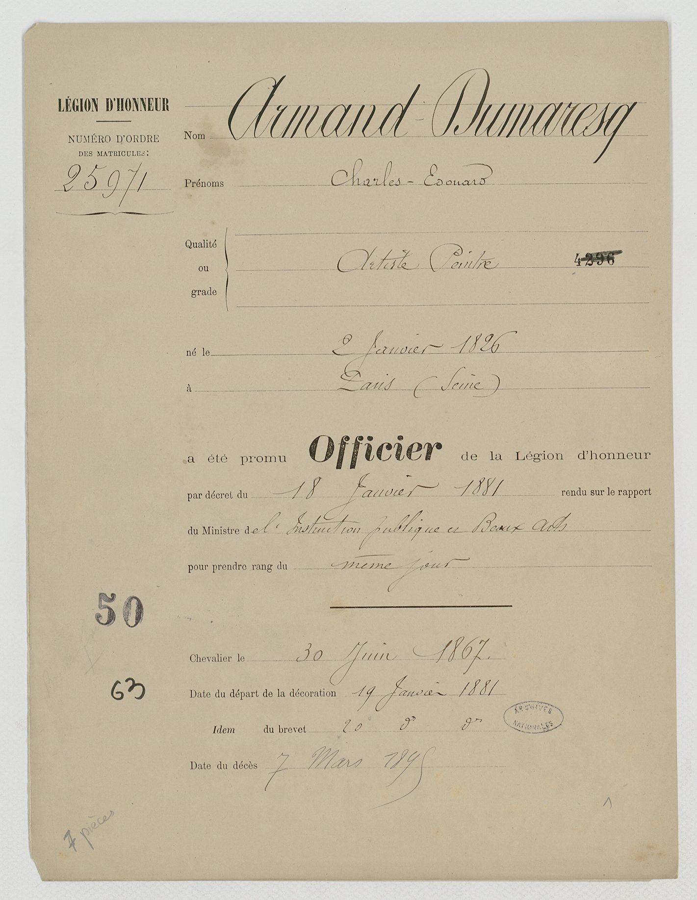 Armand-dunaresq, Charles Edouard (1826-....) (FranceArchives)