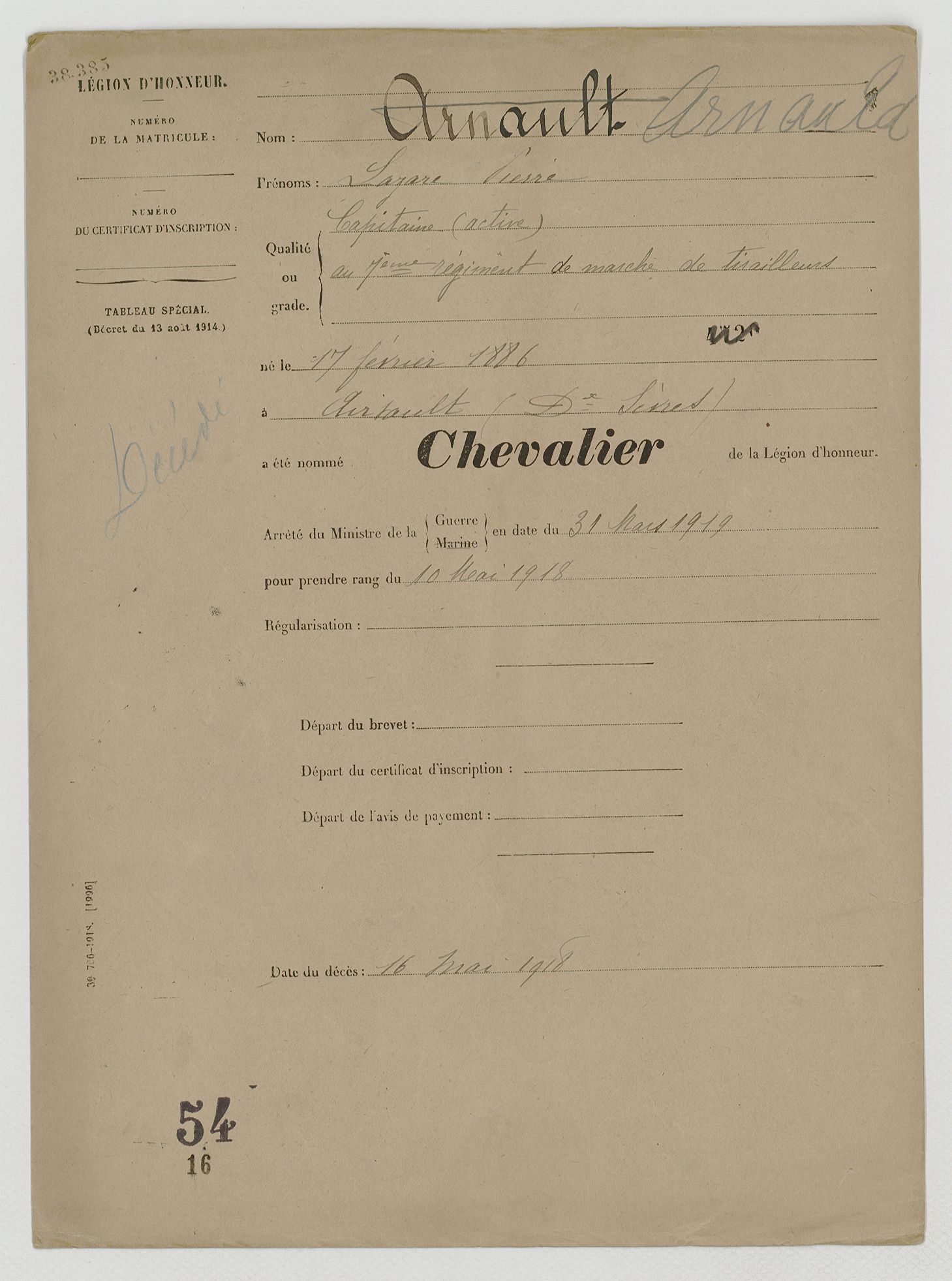 Arnauld, Lazare Pierre (1886-....) (FranceArchives)