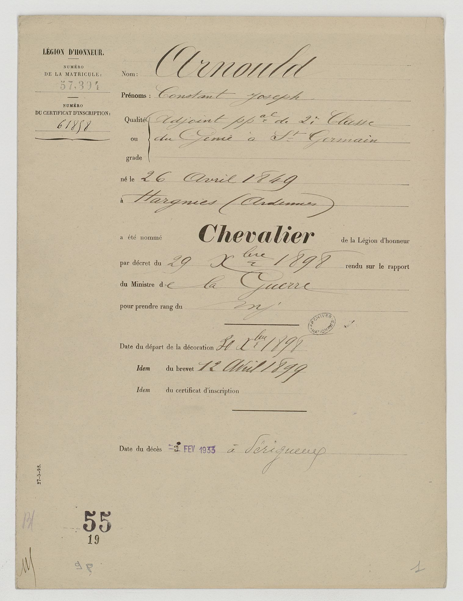 Arnould, Constant Joseph (1849-....) (FranceArchives)