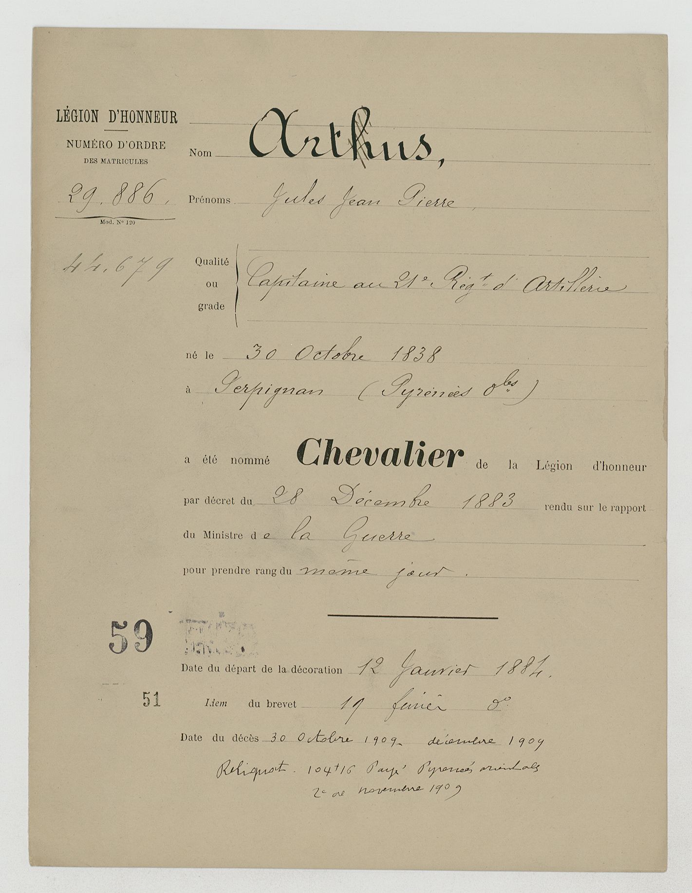 Artus, Jules Jean Pierre (1838-....) (FranceArchives)