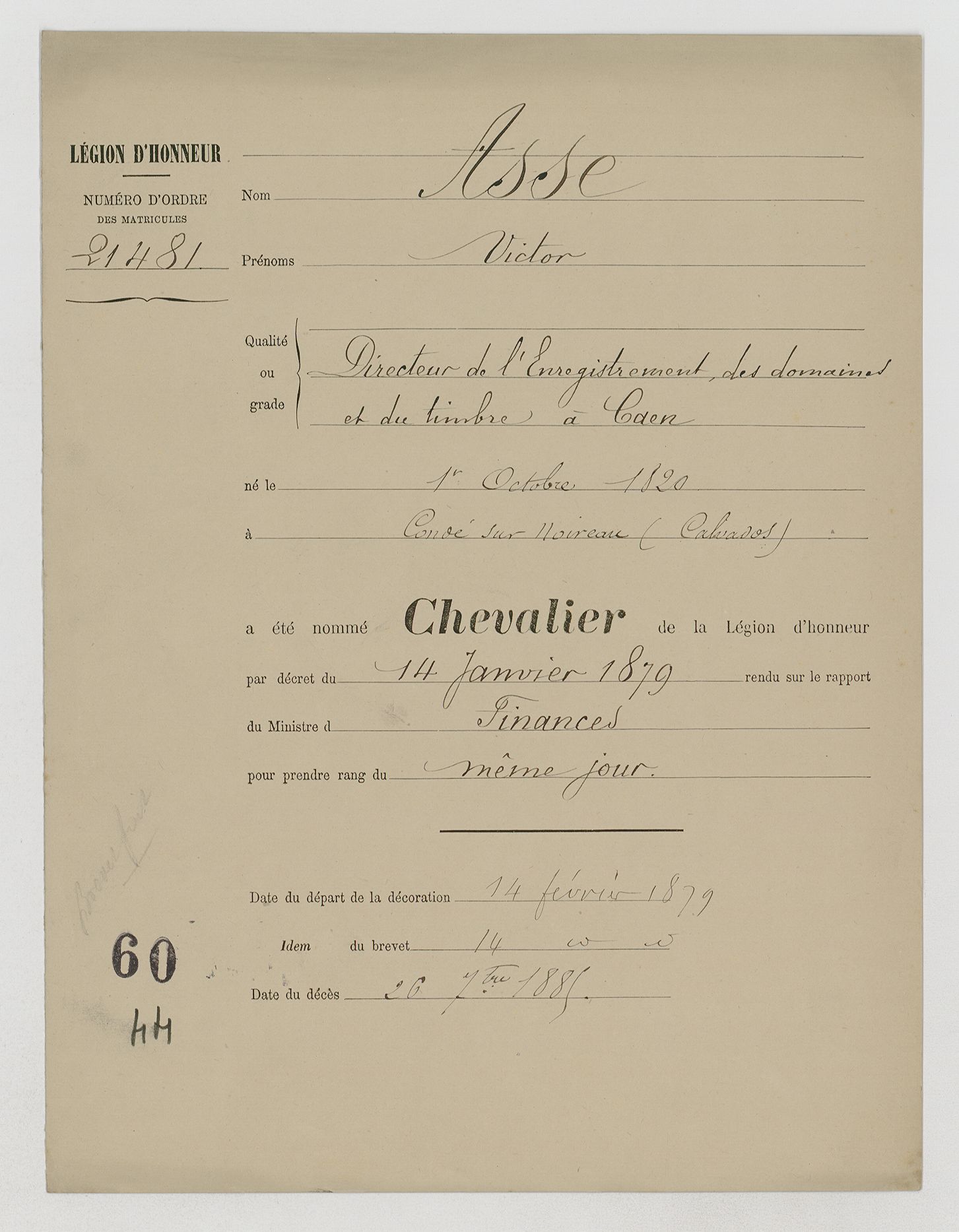 Asse, Victor (1820-....) (FranceArchives)