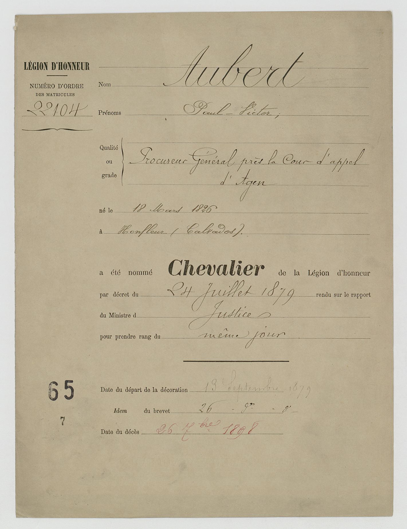 Aubert, Paul Victor (1826-....) (FranceArchives)