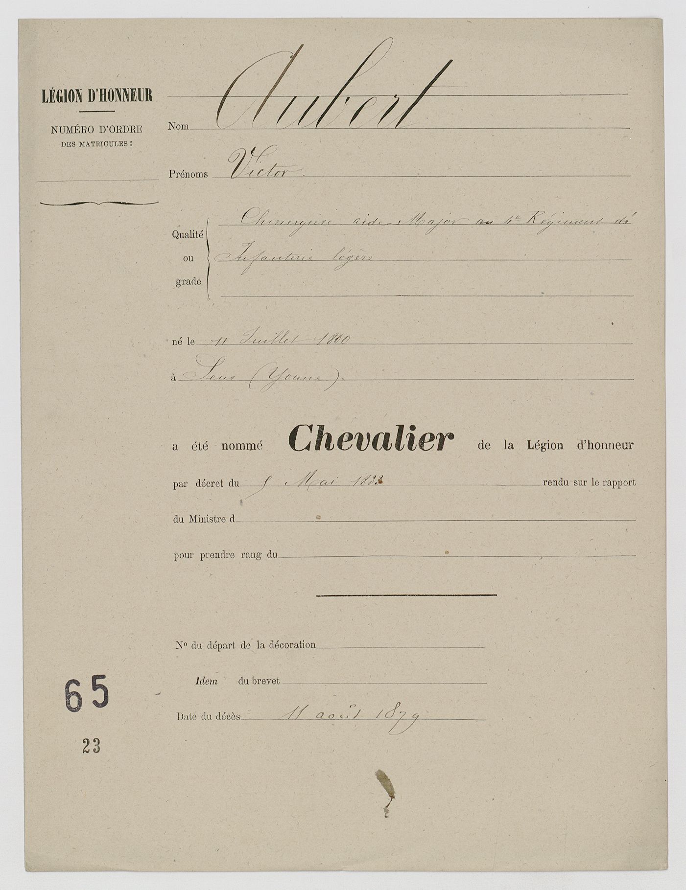 Aubert, Victor (1800-....) (FranceArchives)