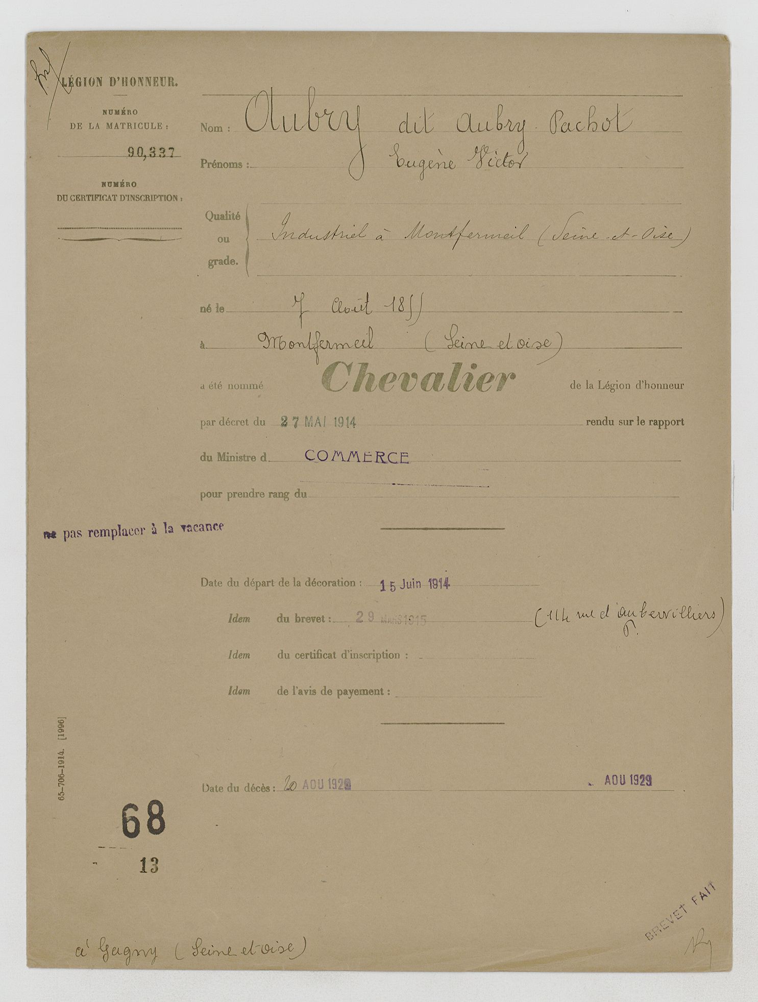 Aubry, Eugène Victor (1855-....) (FranceArchives)