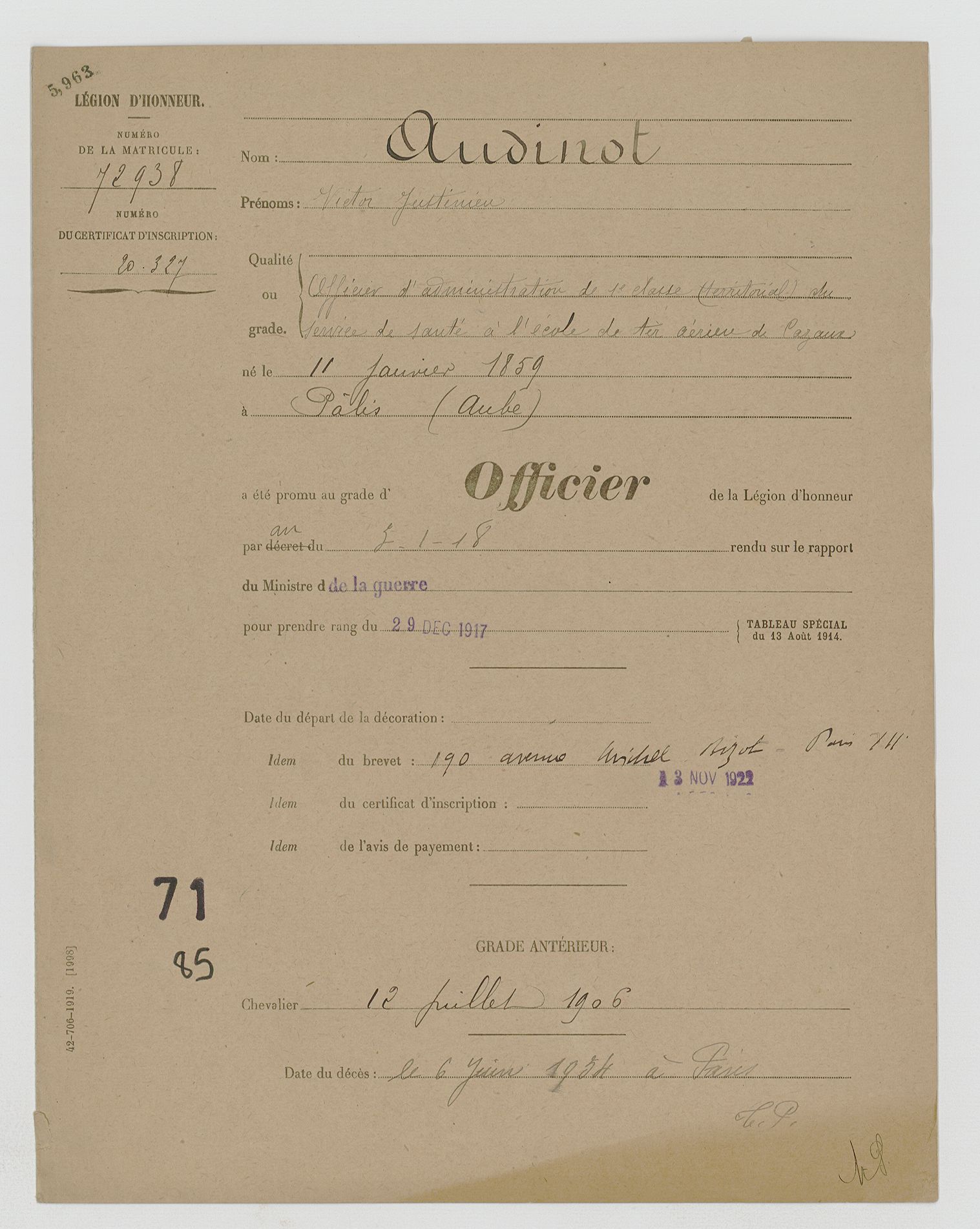 Audinot, Victor Justinien (1859-....) (FranceArchives)