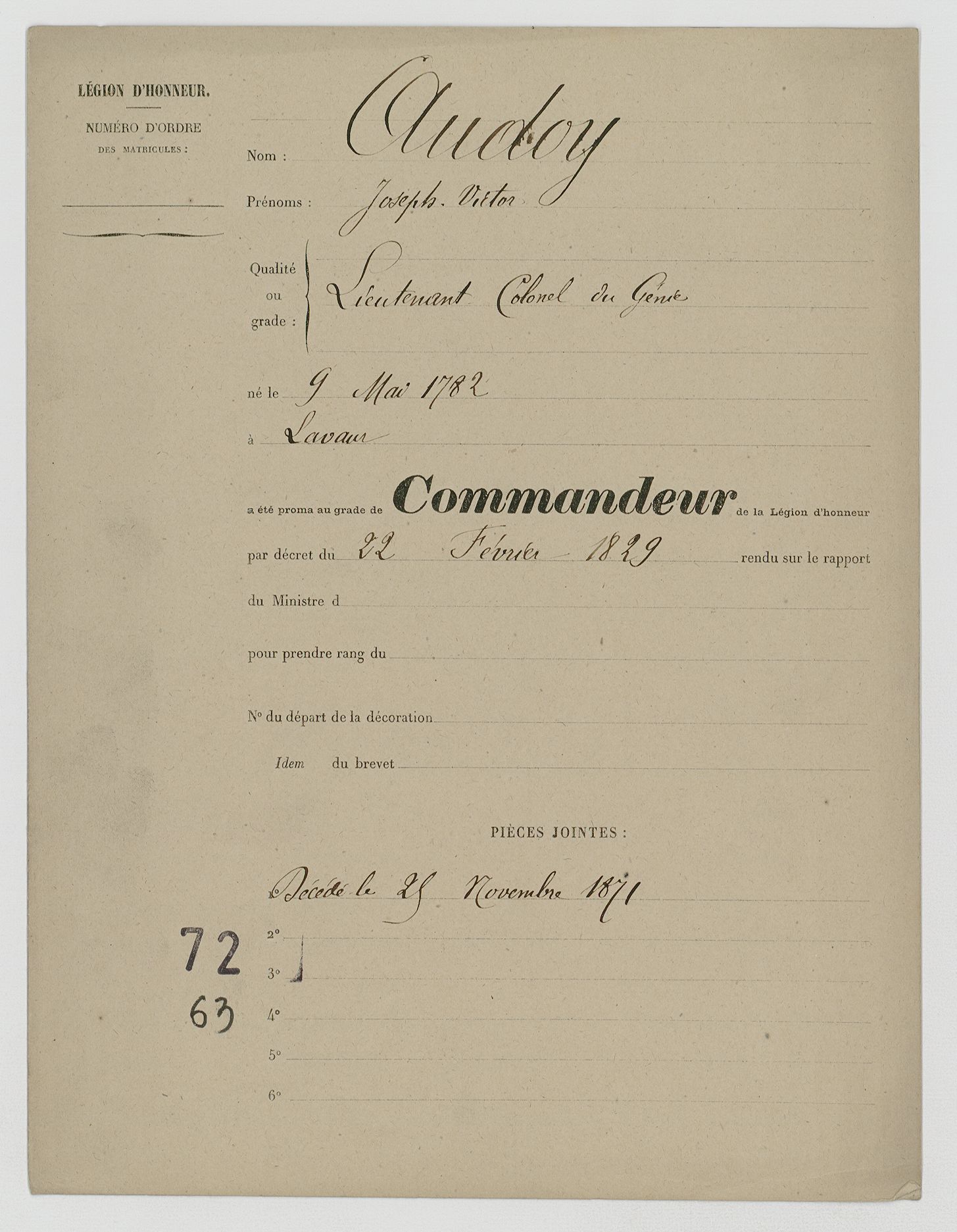 Audoy, Joseph Victor (1782-....) (FranceArchives)