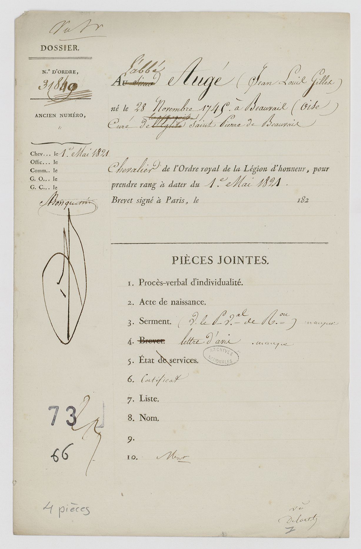 Auge, Jean Louis Gilles (1745-....) (FranceArchives)