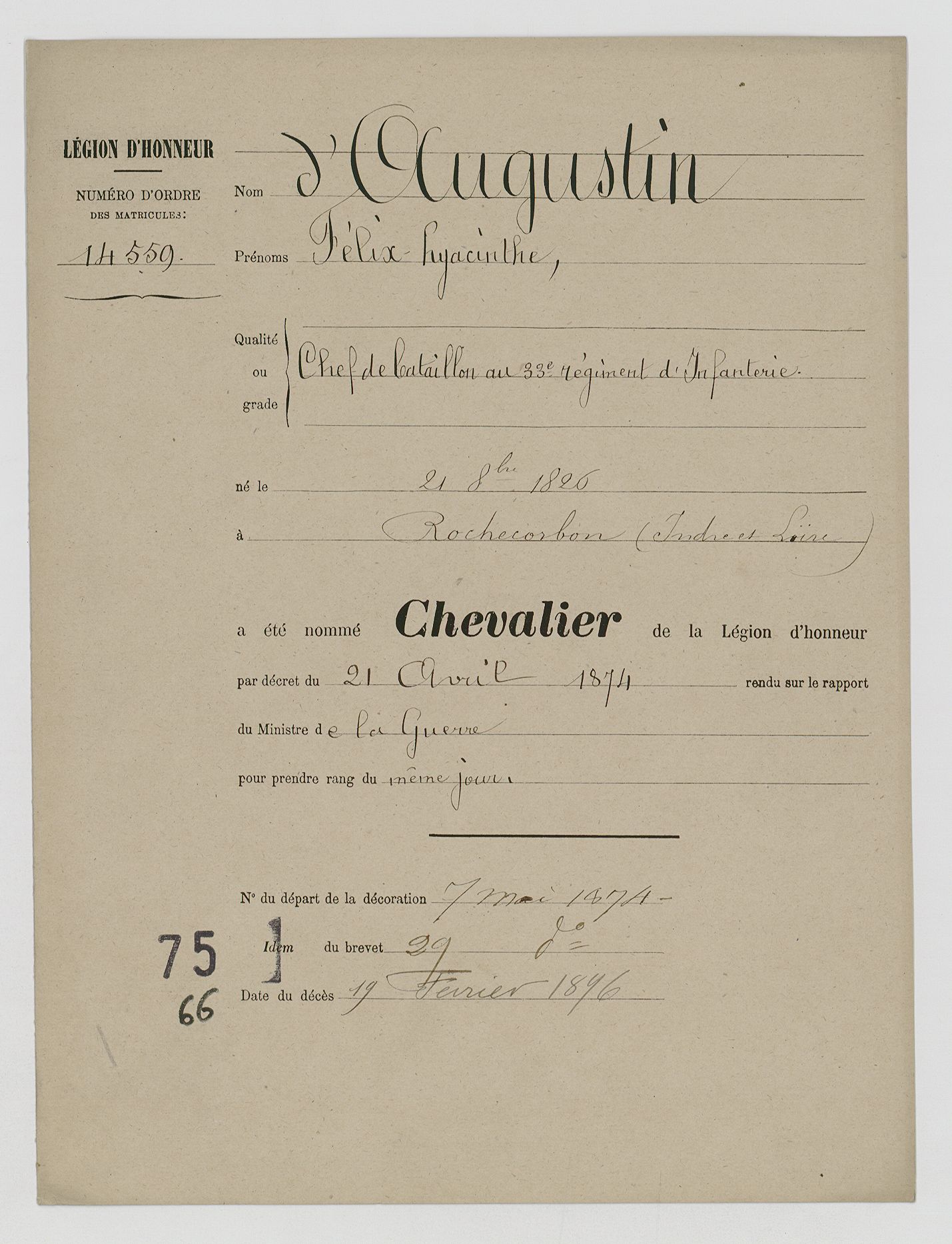 Augustin D’, Félix Hyacinthe (1826-....) (FranceArchives)