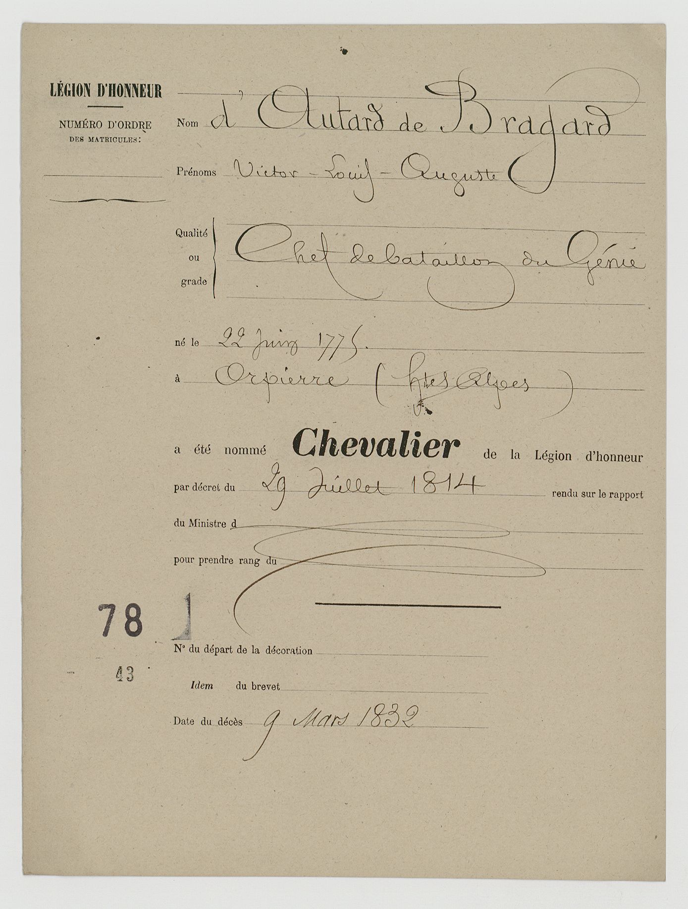 Autard De Bragard D', Victor Louis Auguste (1775-....) (FranceArchives)