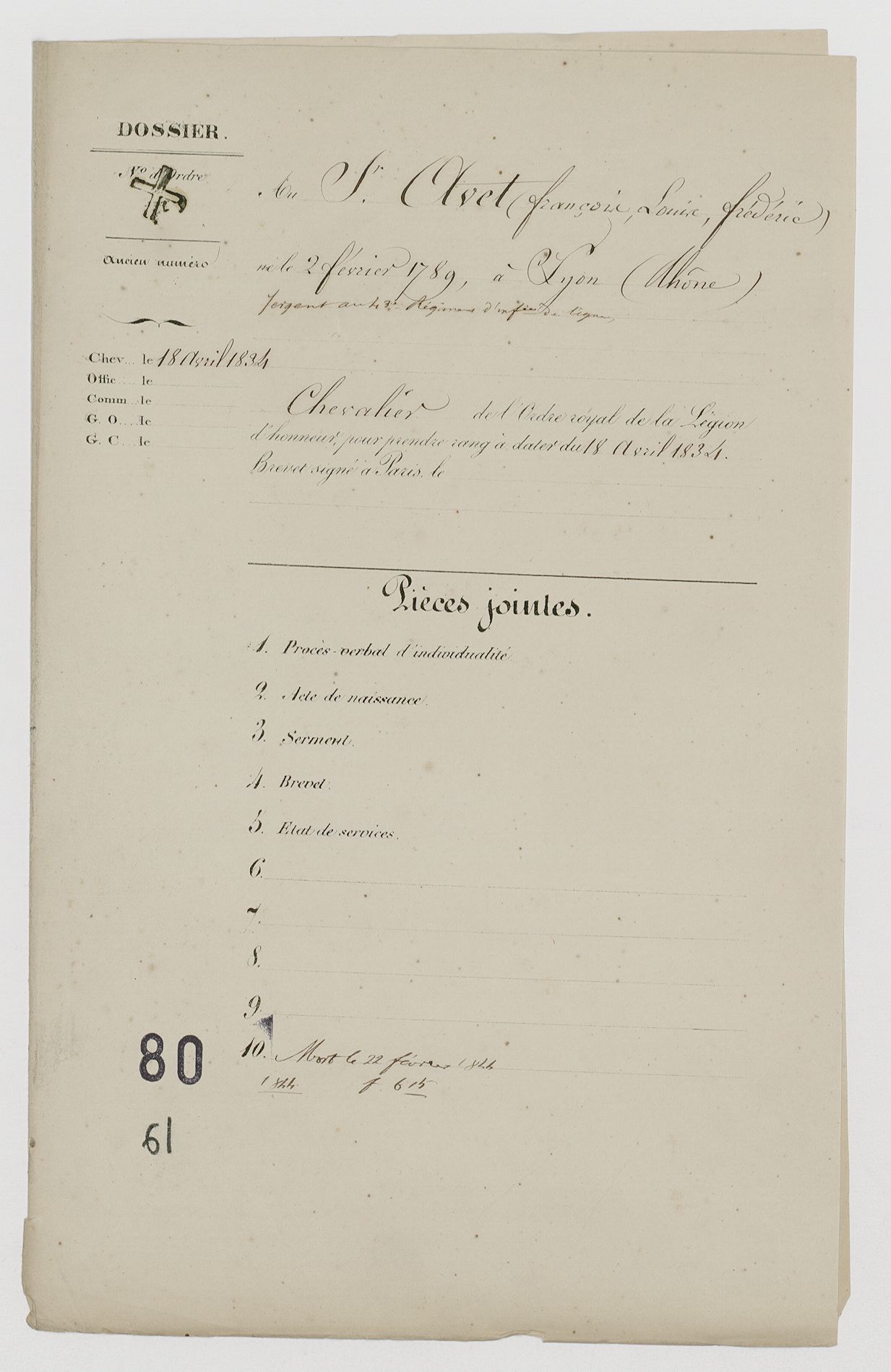 Avet, François Louis Frédéric (1789-....) (FranceArchives)