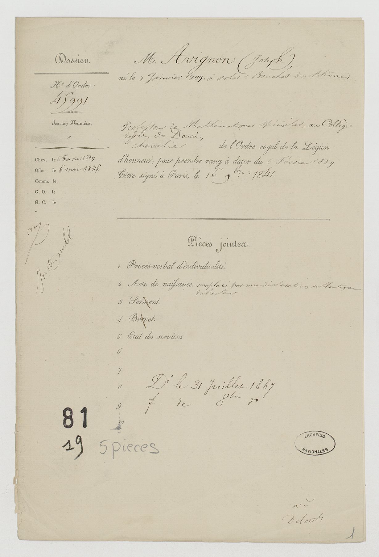 Avignon, Joseph (1799-....) (FranceArchives)