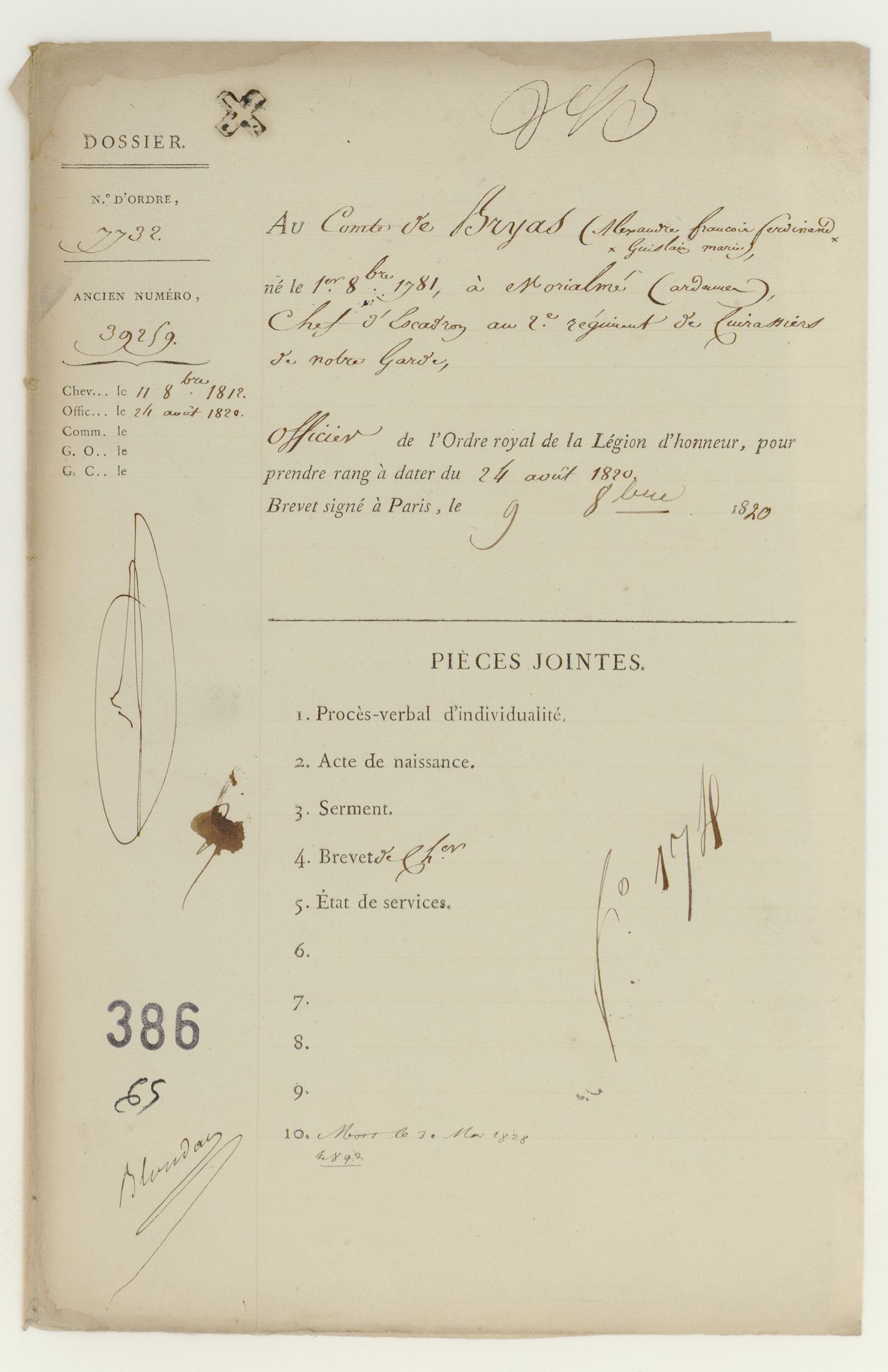 Bryas, Alexandre François Ferdinand de (1781-1828) (FranceArchives)