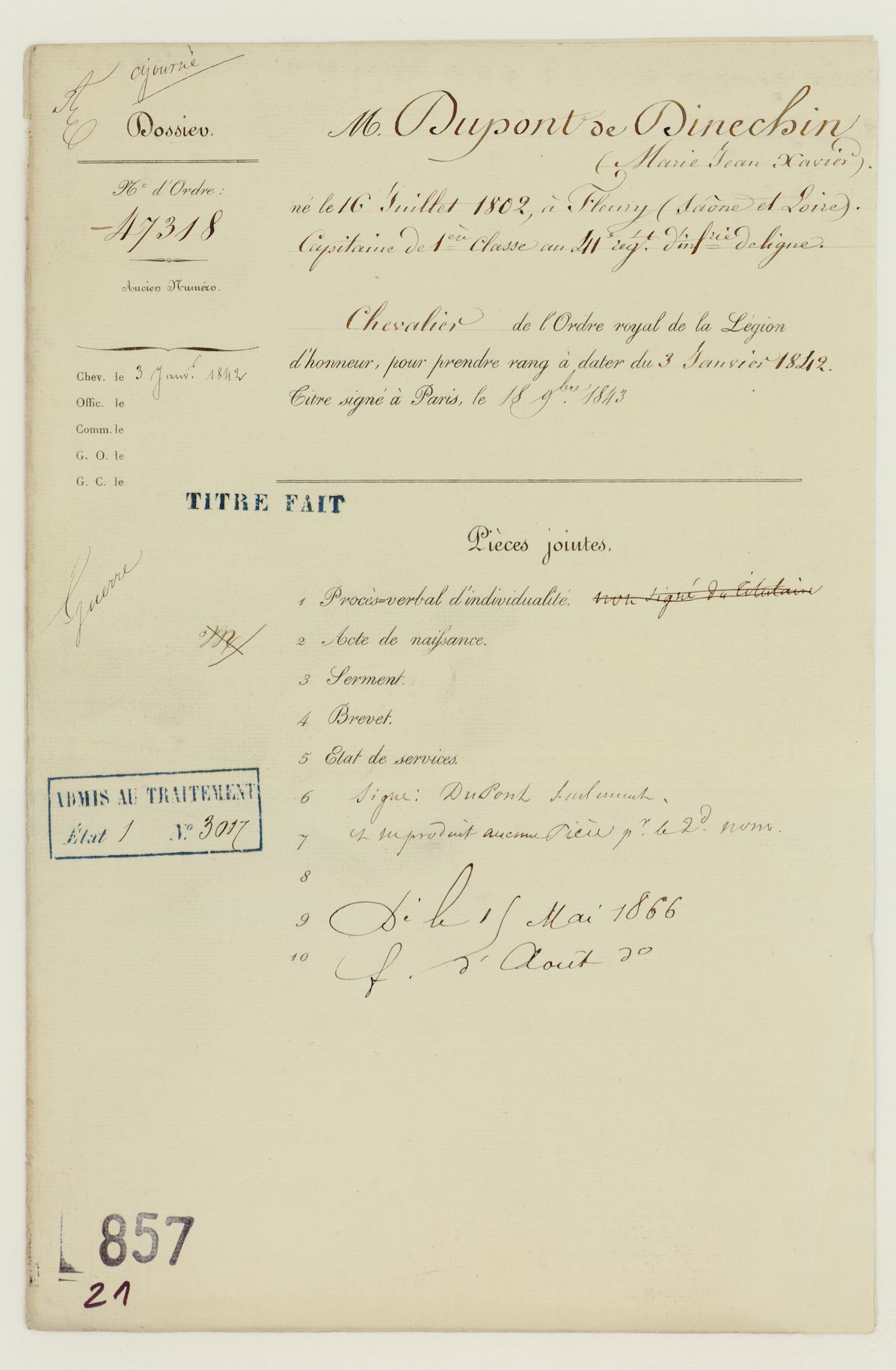 Dupont De Dinechin, Marie Jean Xavier (1802-....) (FranceArchives)