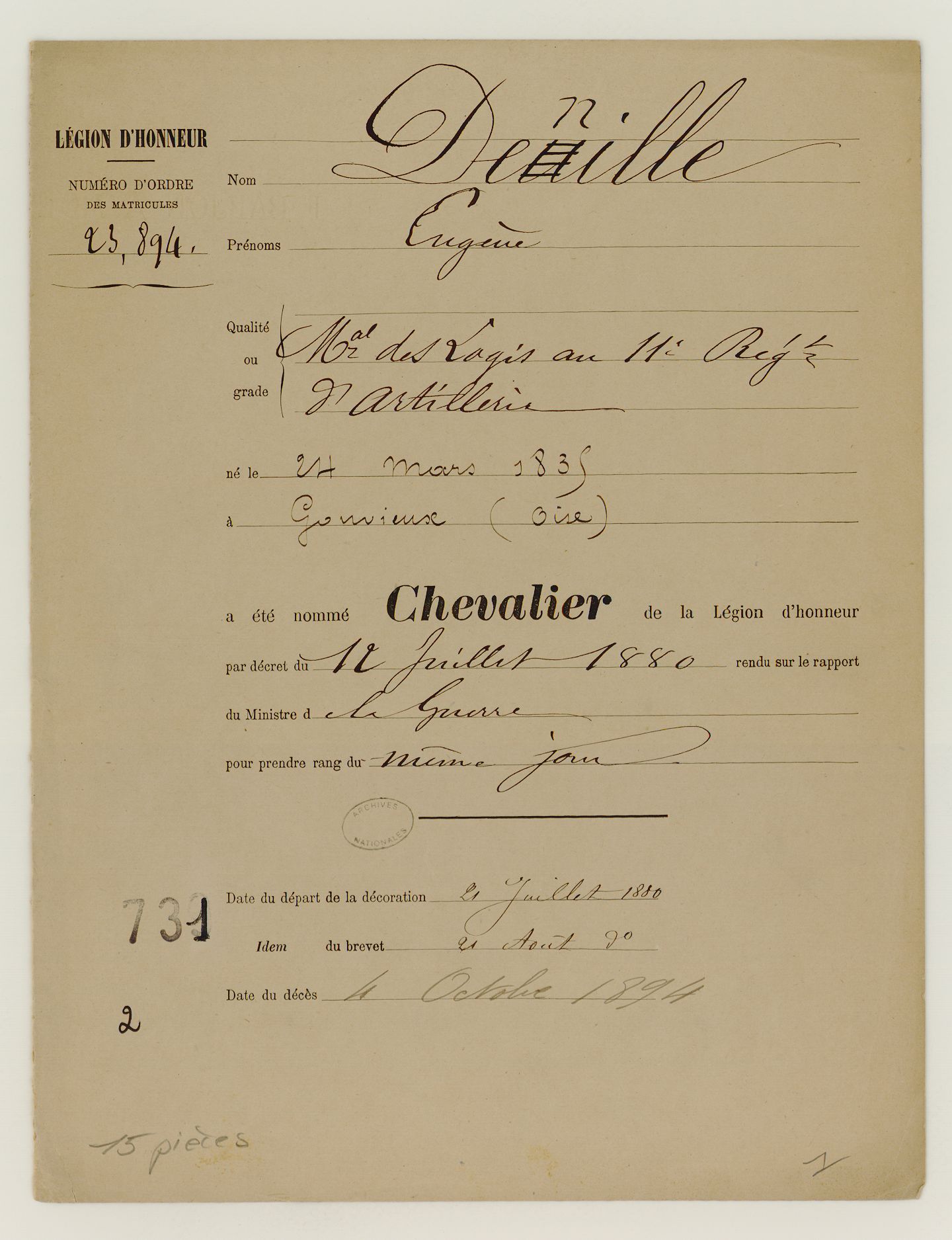 Denille, Eugène (1835-....) (FranceArchives)