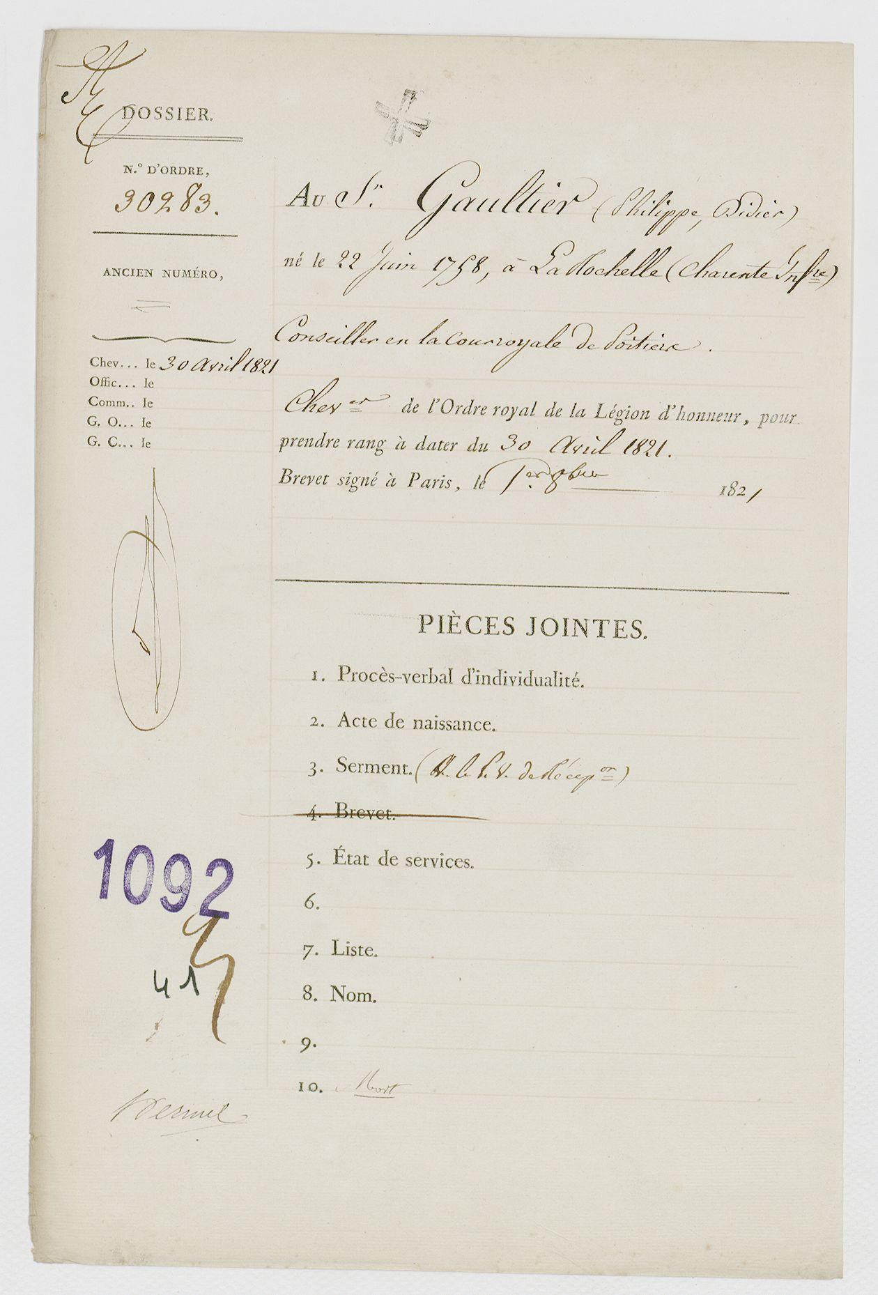 Gaultier, Philippe Didier (1758-....) (FranceArchives)