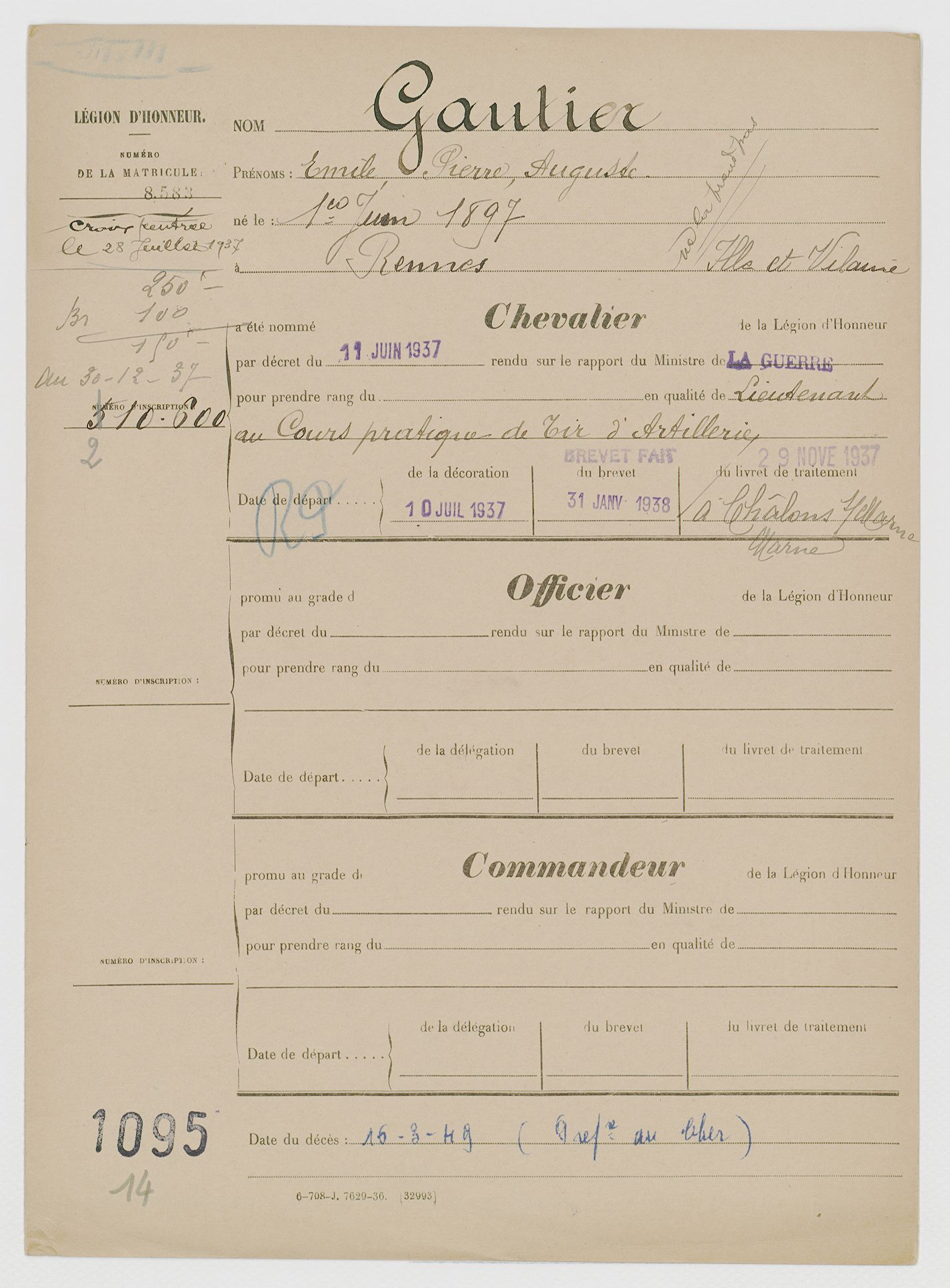 Gautier, Emile Pierre Auguste (1897-....) (FranceArchives)