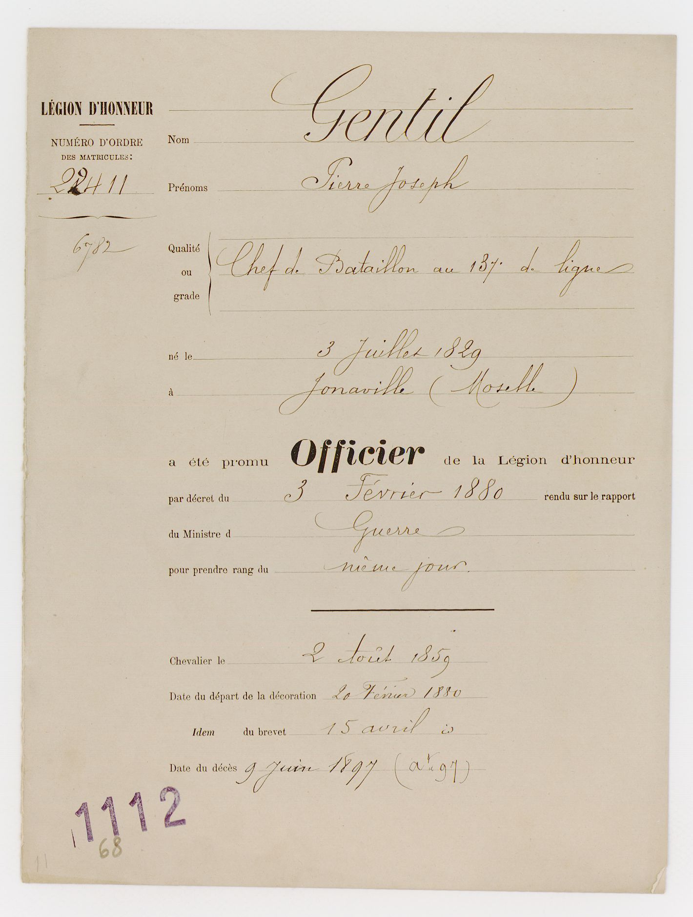 Gentil, Pierre Joseph (1829-....) (FranceArchives)