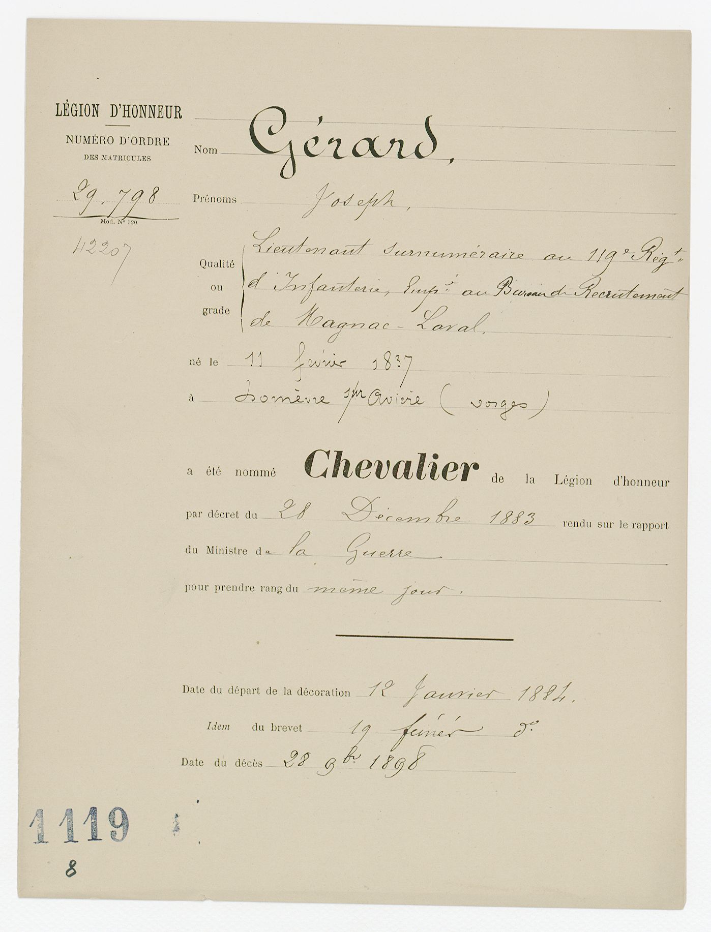 Gerard, Joseph (1837-....) (FranceArchives)