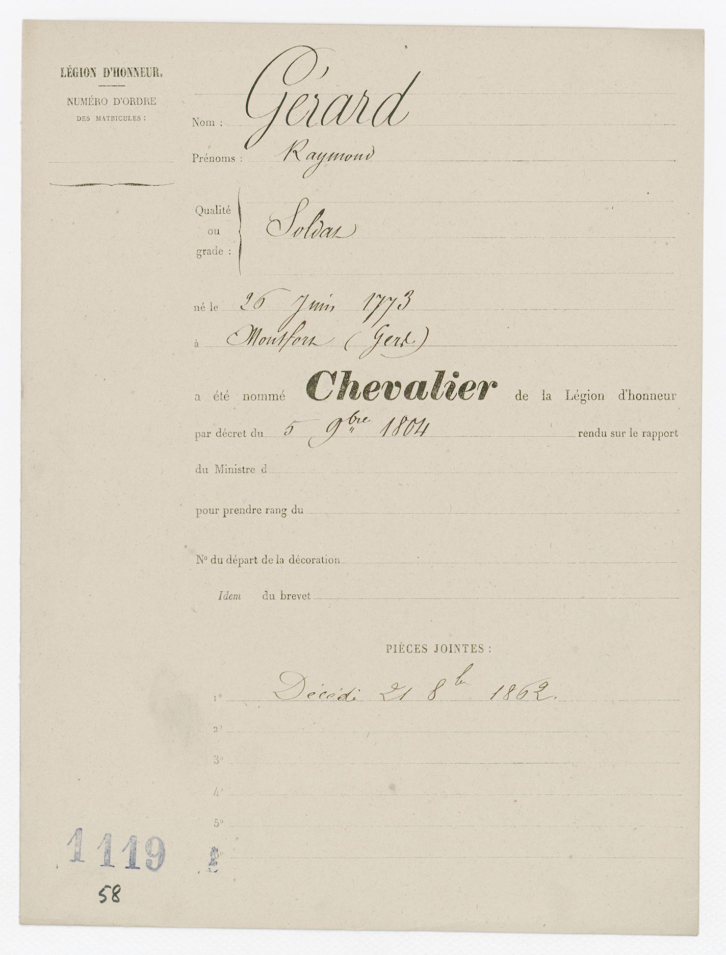 Gerard, Raymond (1773-....) (FranceArchives)