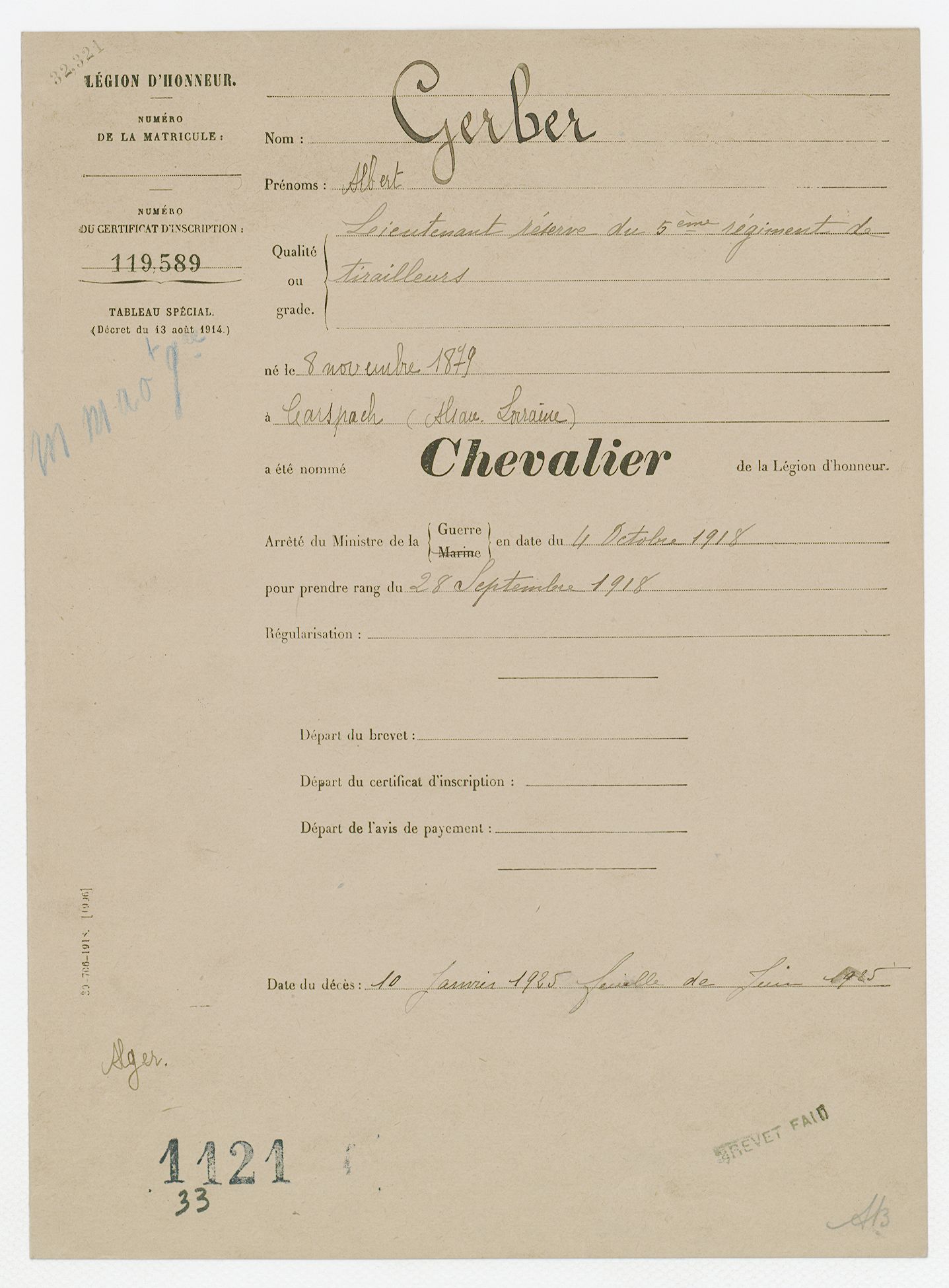 Gerber, Albert (1879-....) (FranceArchives)