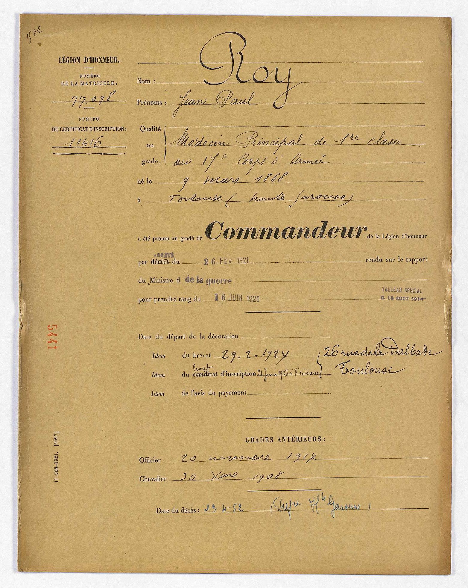 Roy, Jean Paul (1868-....) (FranceArchives)