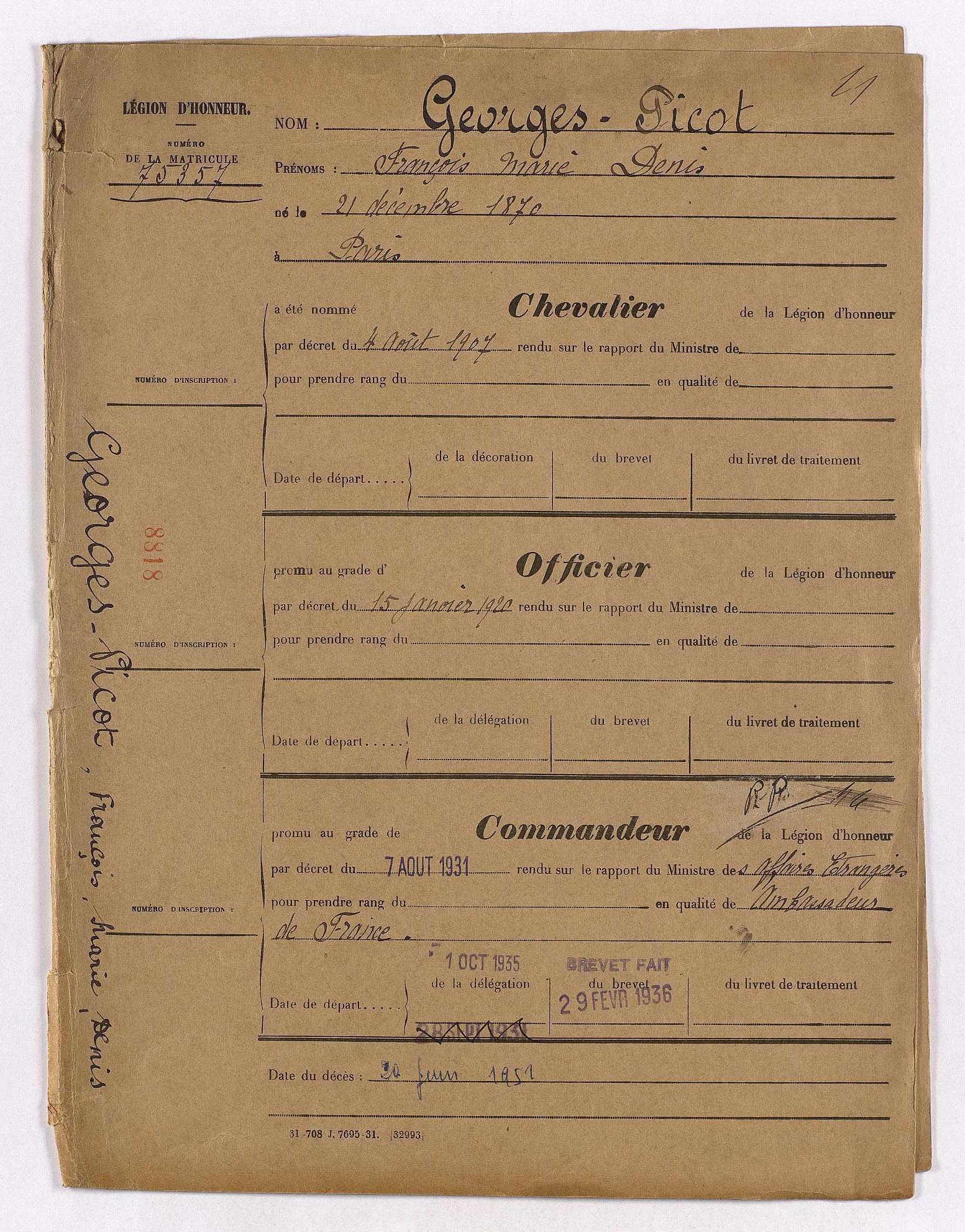 Georges-picot, François Marie Denis (1870-1951) (FranceArchives)