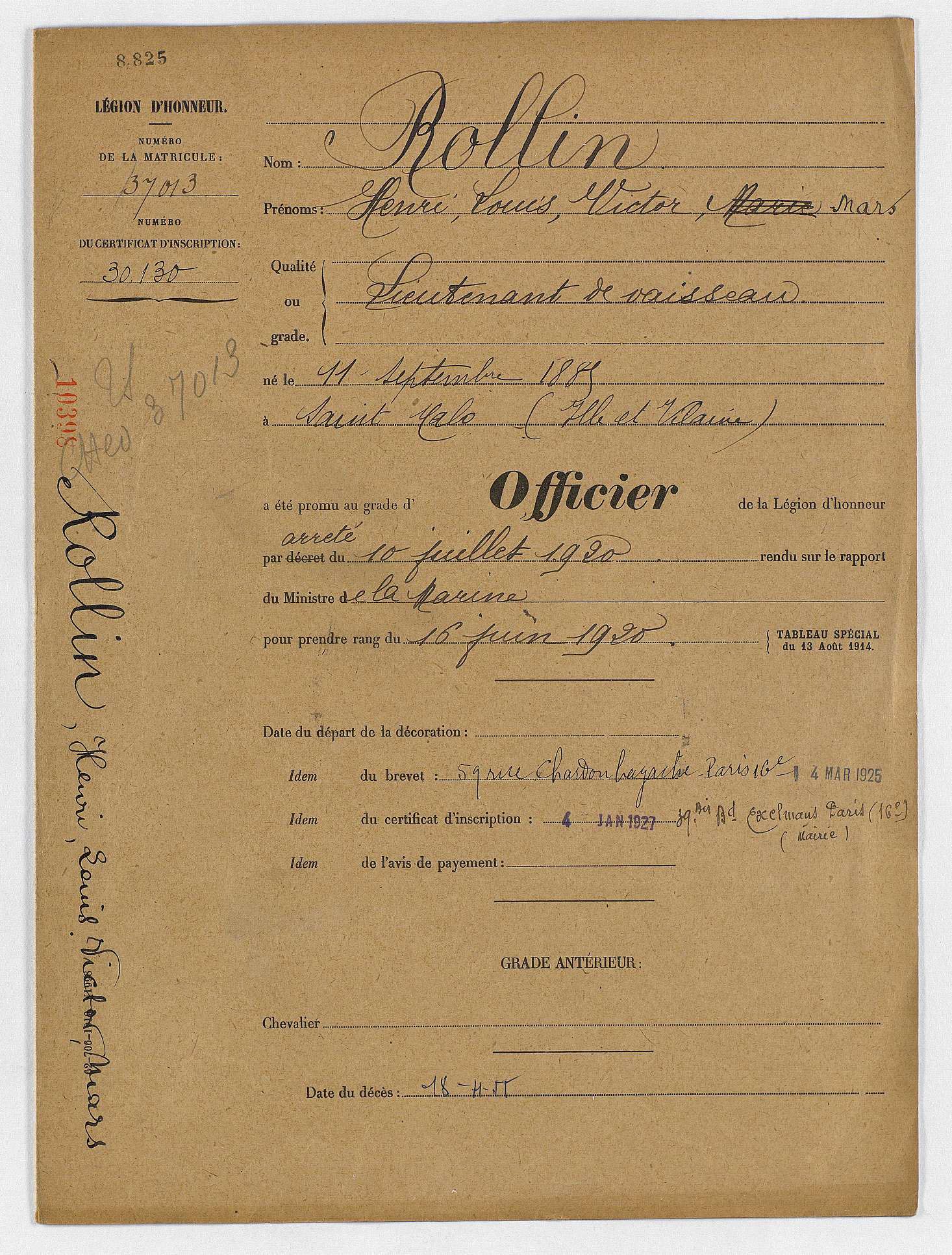 Rollin, Henri Louis Victor Mars (1885-1955) (FranceArchives)