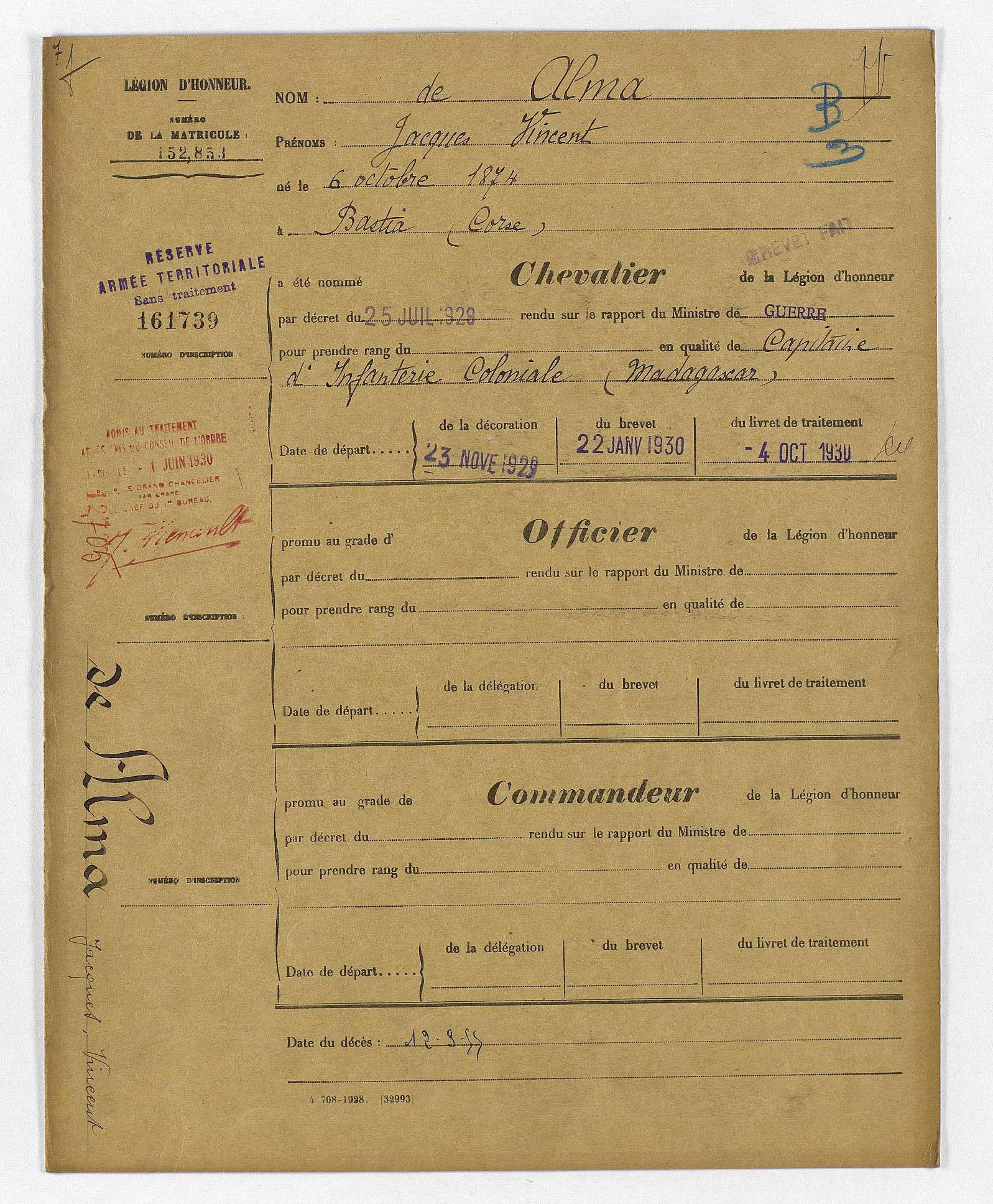 Alma De, Jacques Vincent (1874-....) (FranceArchives)