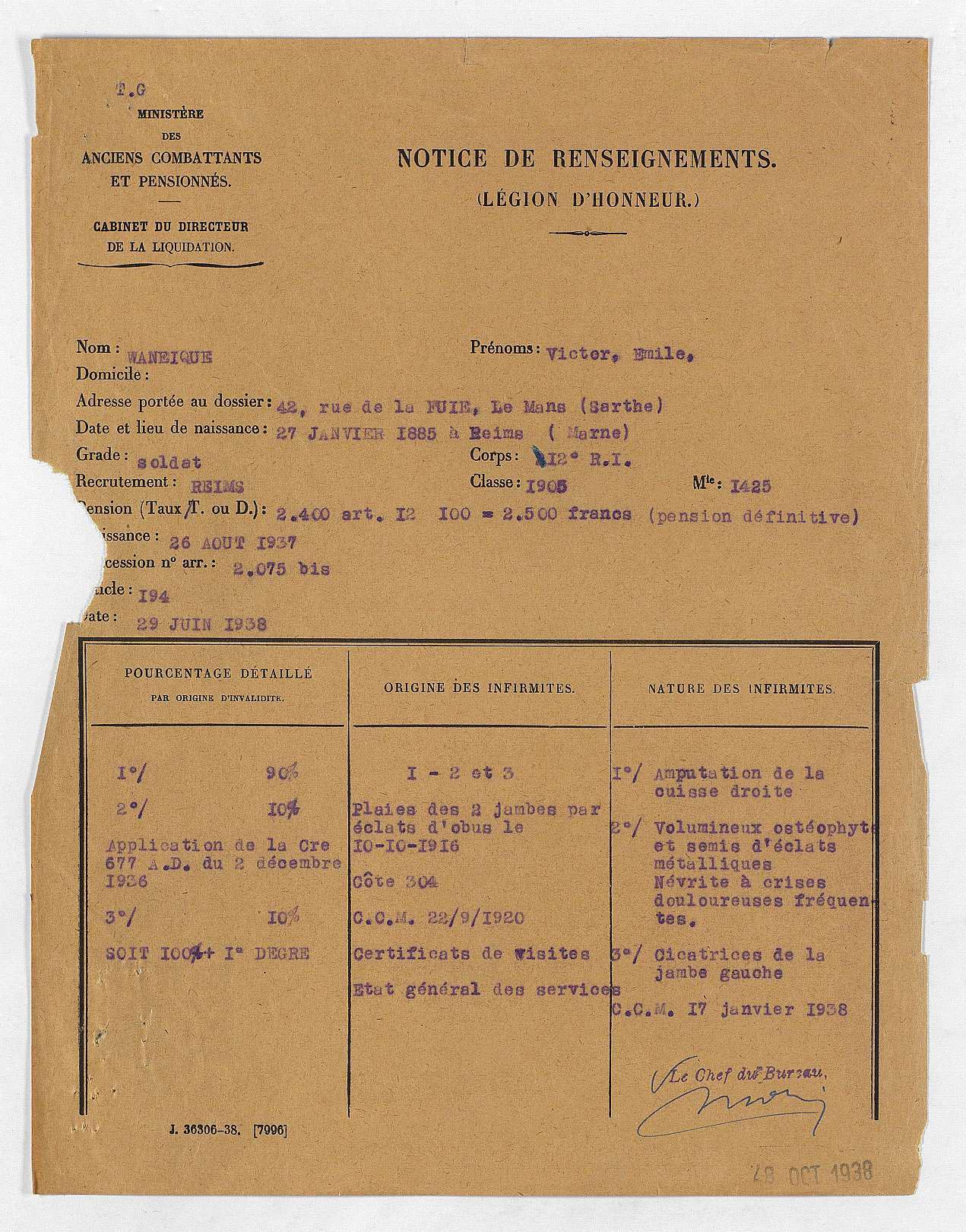 Waneique, Victor Emile (1885-....) (FranceArchives)