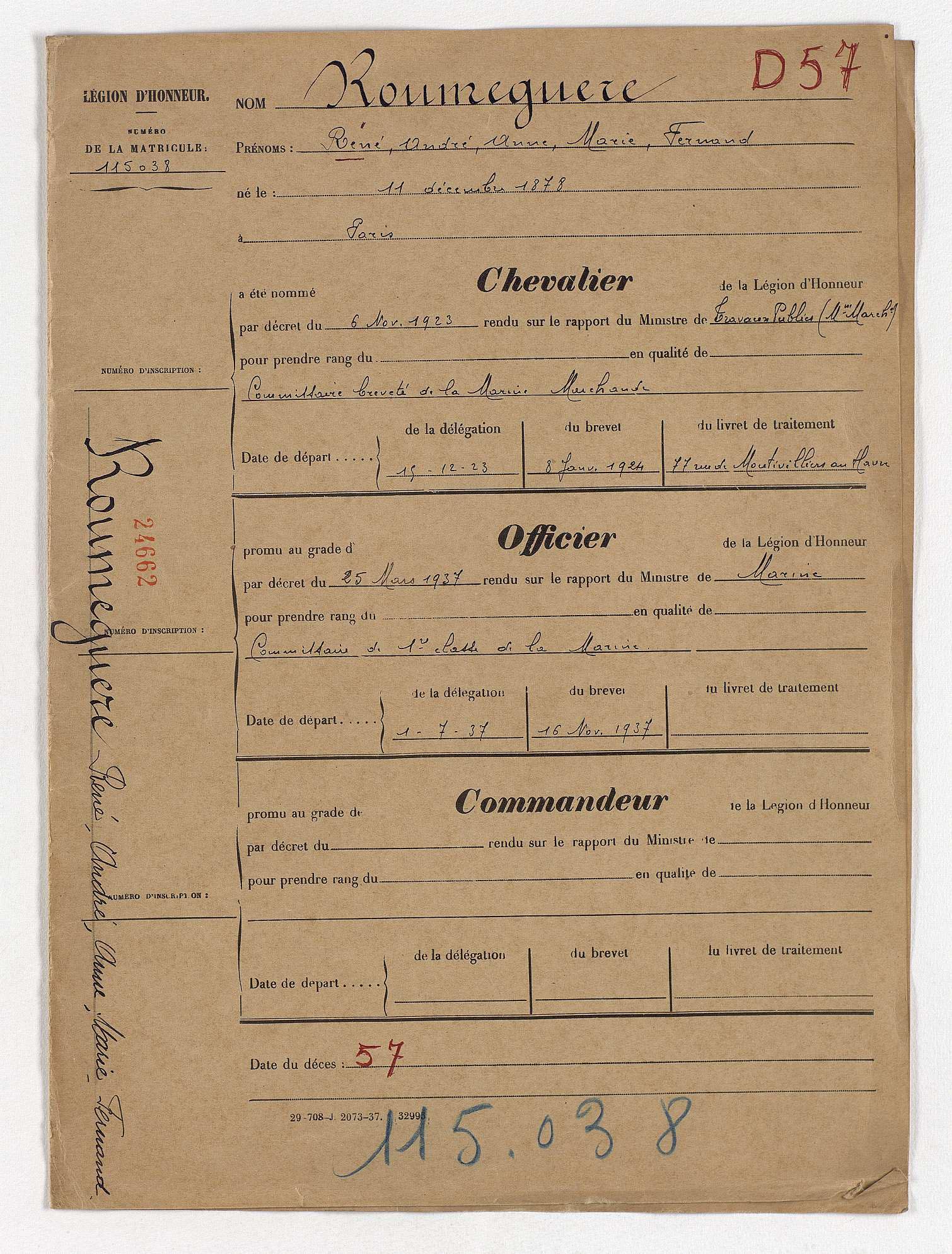 Roumeguere, René André Anne Marie Fernand (1878-....) (FranceArchives)