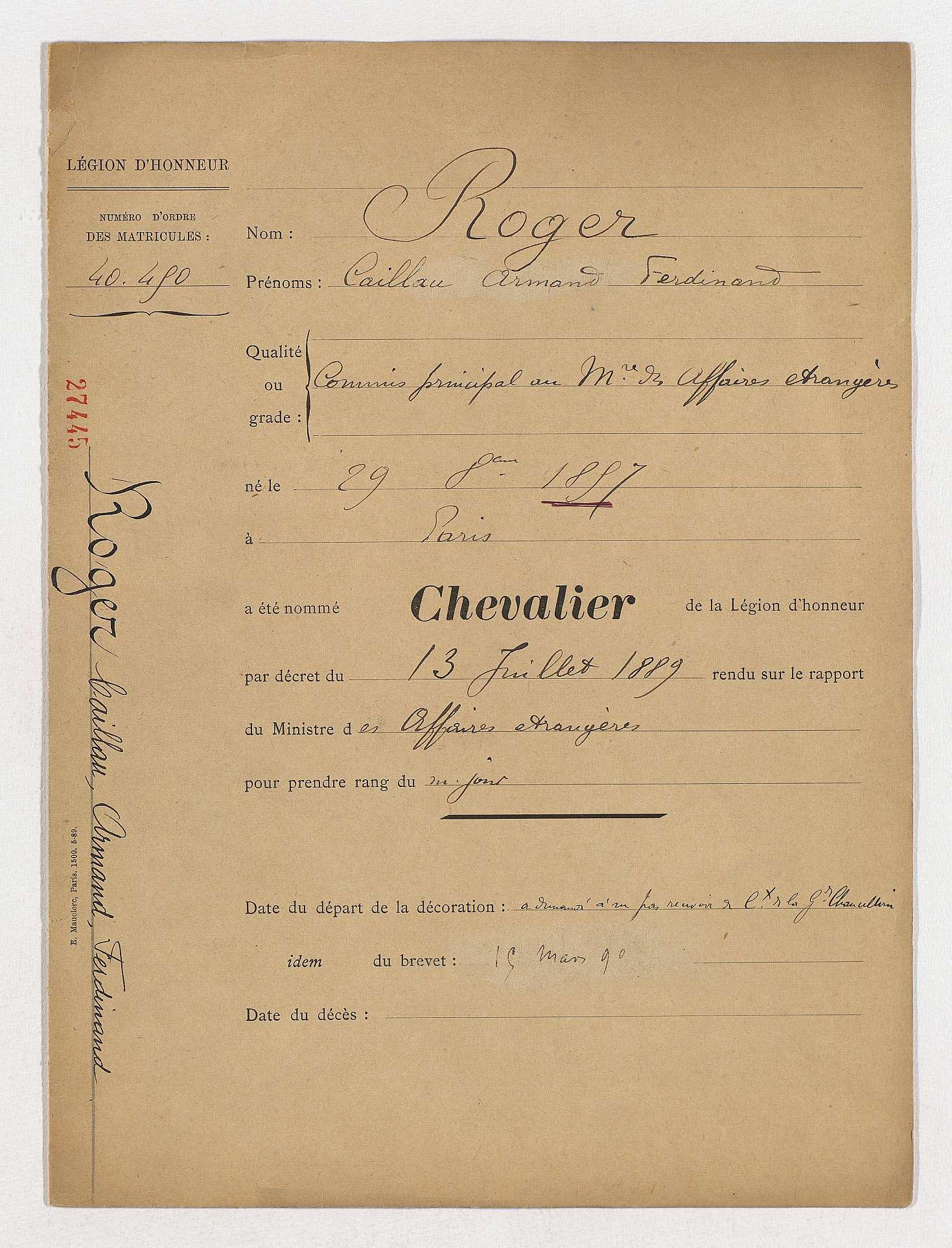 Roger, Caillau Armand Ferdinand (1857-1905) (FranceArchives)