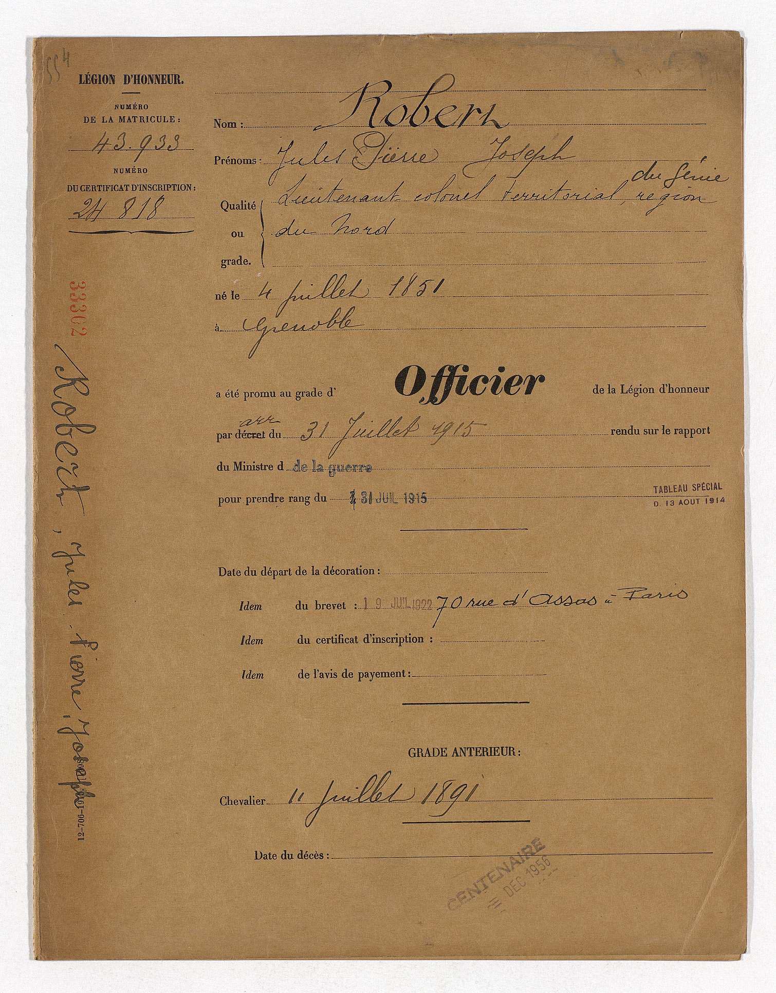 Robert, Jules Pierre Joseph (1851-....) (FranceArchives)