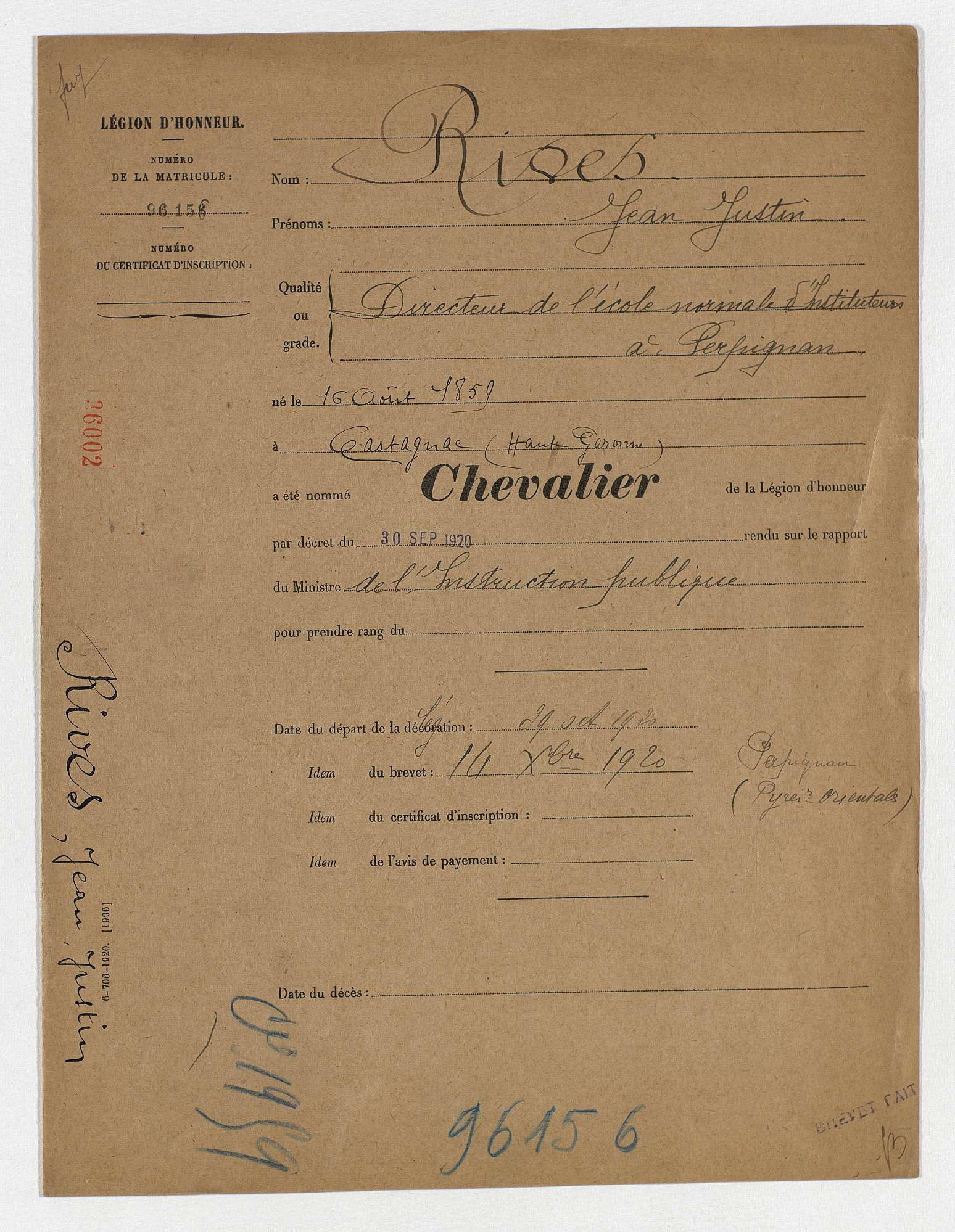 Rives, Jean Justin (1859-....) (FranceArchives)