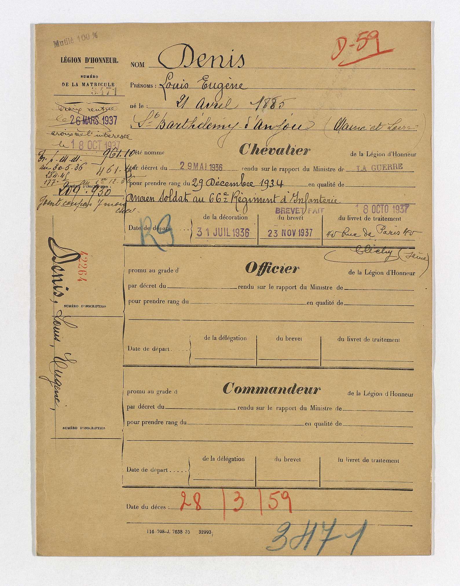Denis, Louis Eugène (1885-....) (FranceArchives)