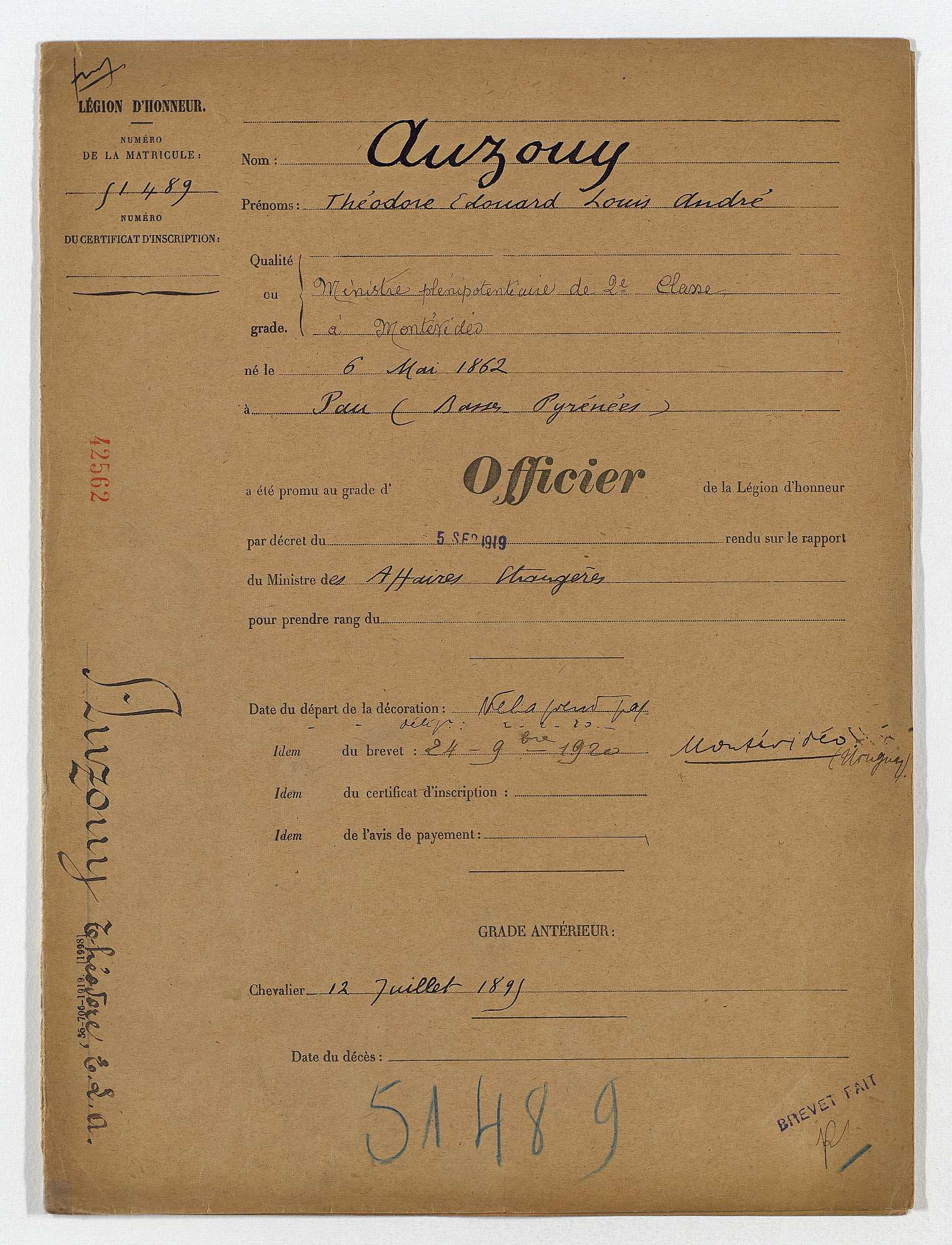 Auzouy, Théodore Edouard Louis André (1862-....) (FranceArchives)