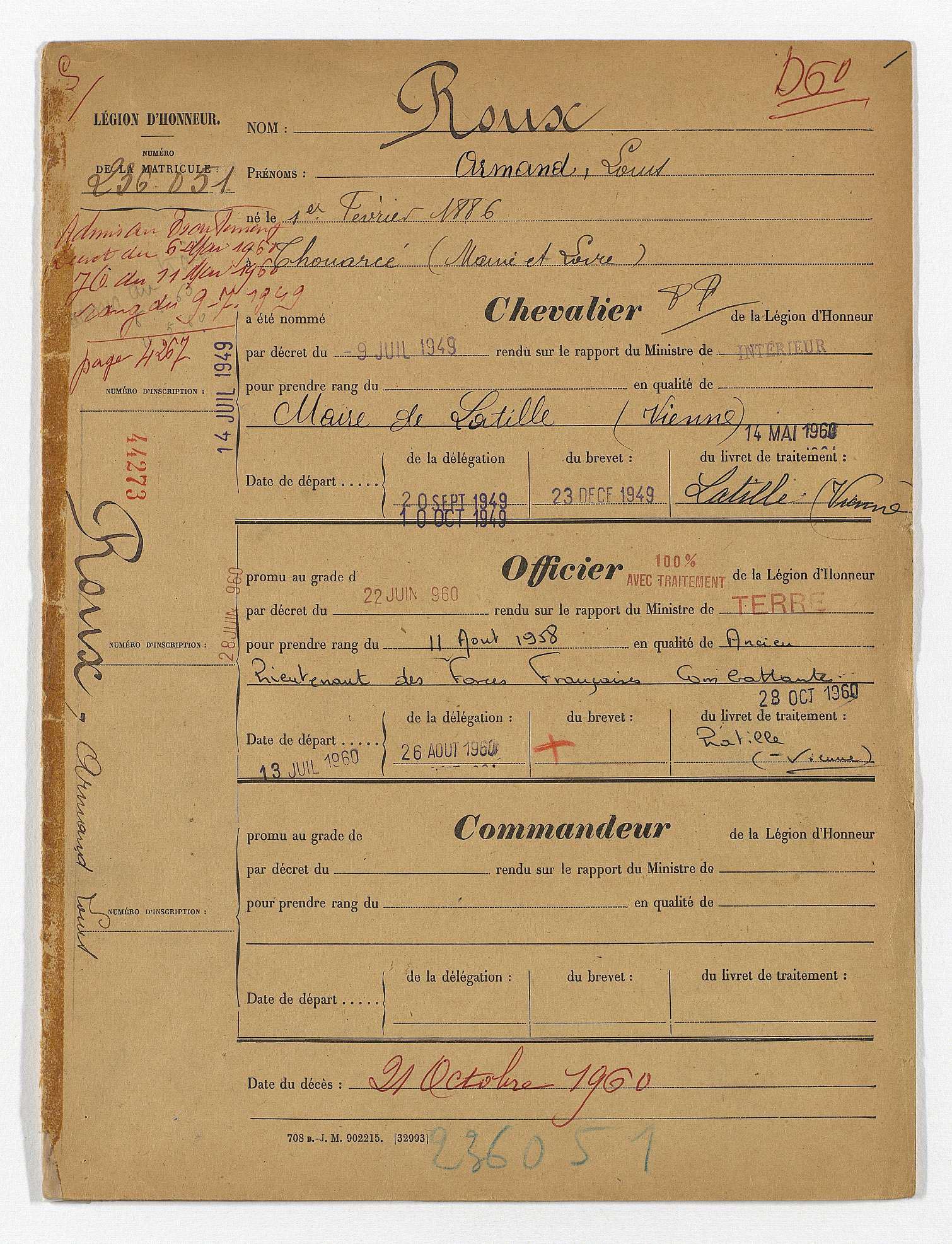 Roux, Armand Louis (1886-....) (FranceArchives)